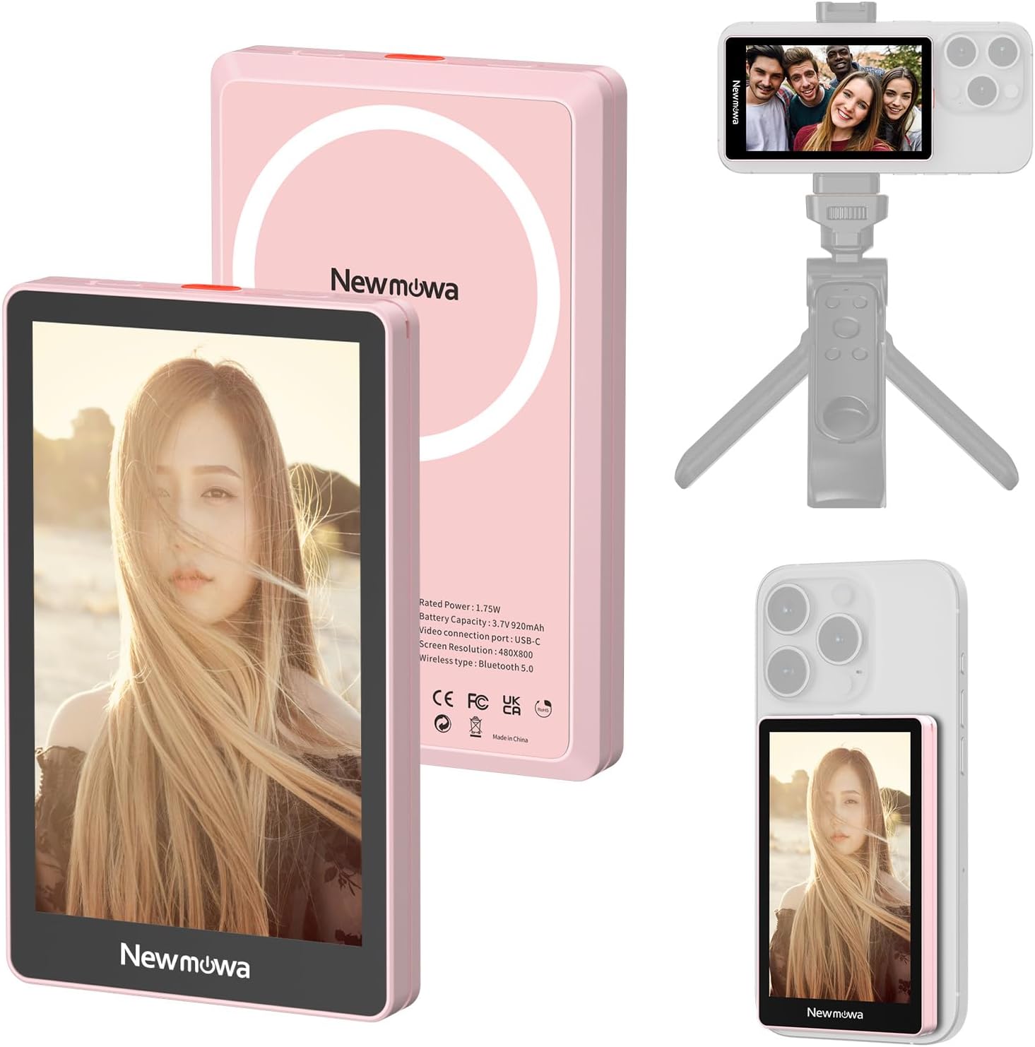 Amazon.com: Newmowa Pink Magnetic Phone Vlog Selfie Monitor Screen ...