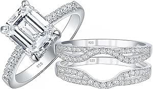 Amazon.com: SHELOVES Emerald Cut Engagement Ring Sets for Women 5A CZ ...