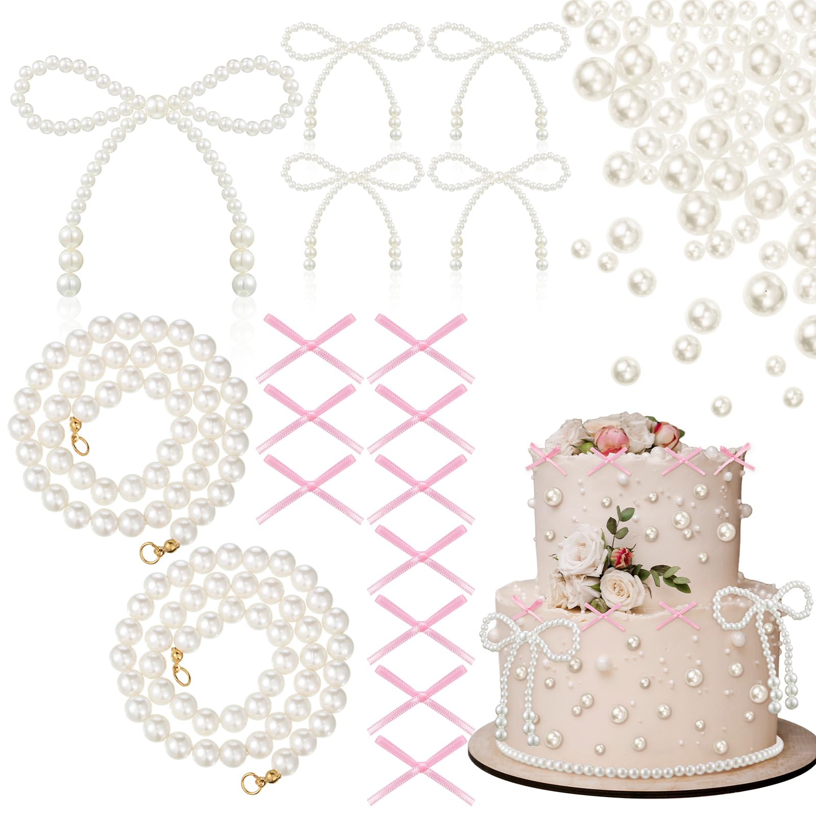 Amazon.com: Yunlly 18 Pcs Coquette Pearl Bowknot Cake Decoration Set ...