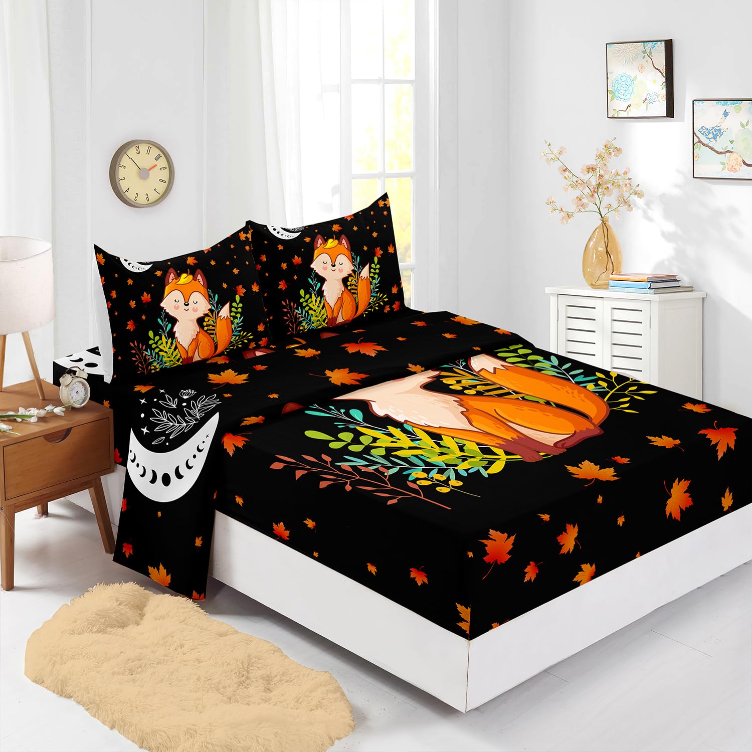 Amazon.com: XYNHML Cute Fox Pattern Twin Fitted Sheet Deep Pockets ...