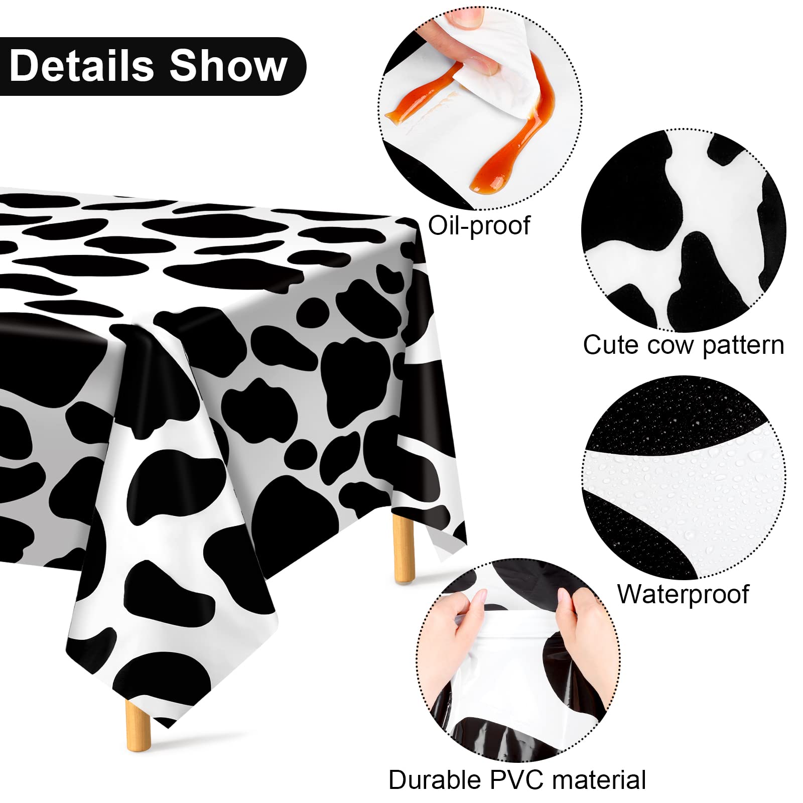 Snapklik.com : Durony 2 Packs Cow Print Tablecloth 108 X 54 Inch Black ...