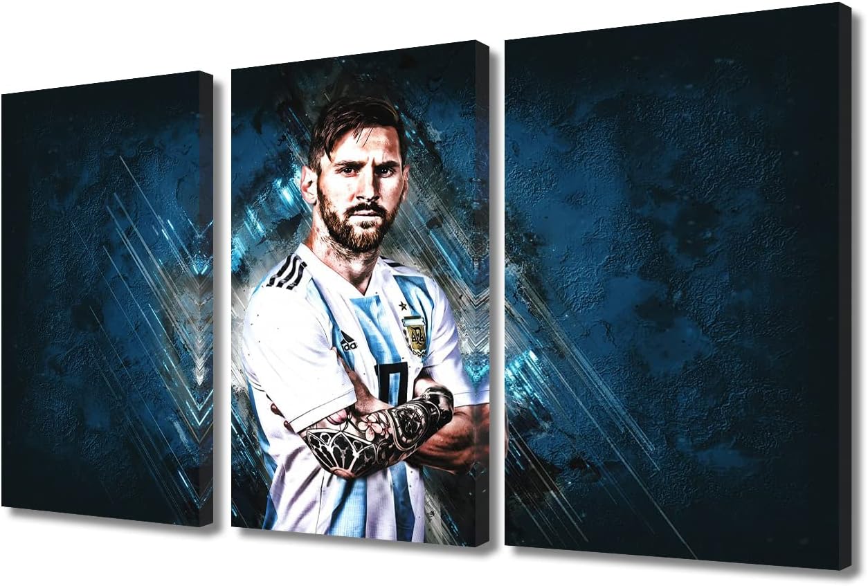 Amazon.com: Football Star Poster Wall Art Decor 3 Panels Lionel Messi ...