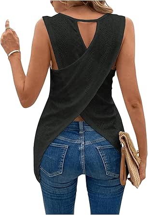WDIRARA Women's Open Back Criss Cross Tank Top Eyelet Embroidery Cut ...