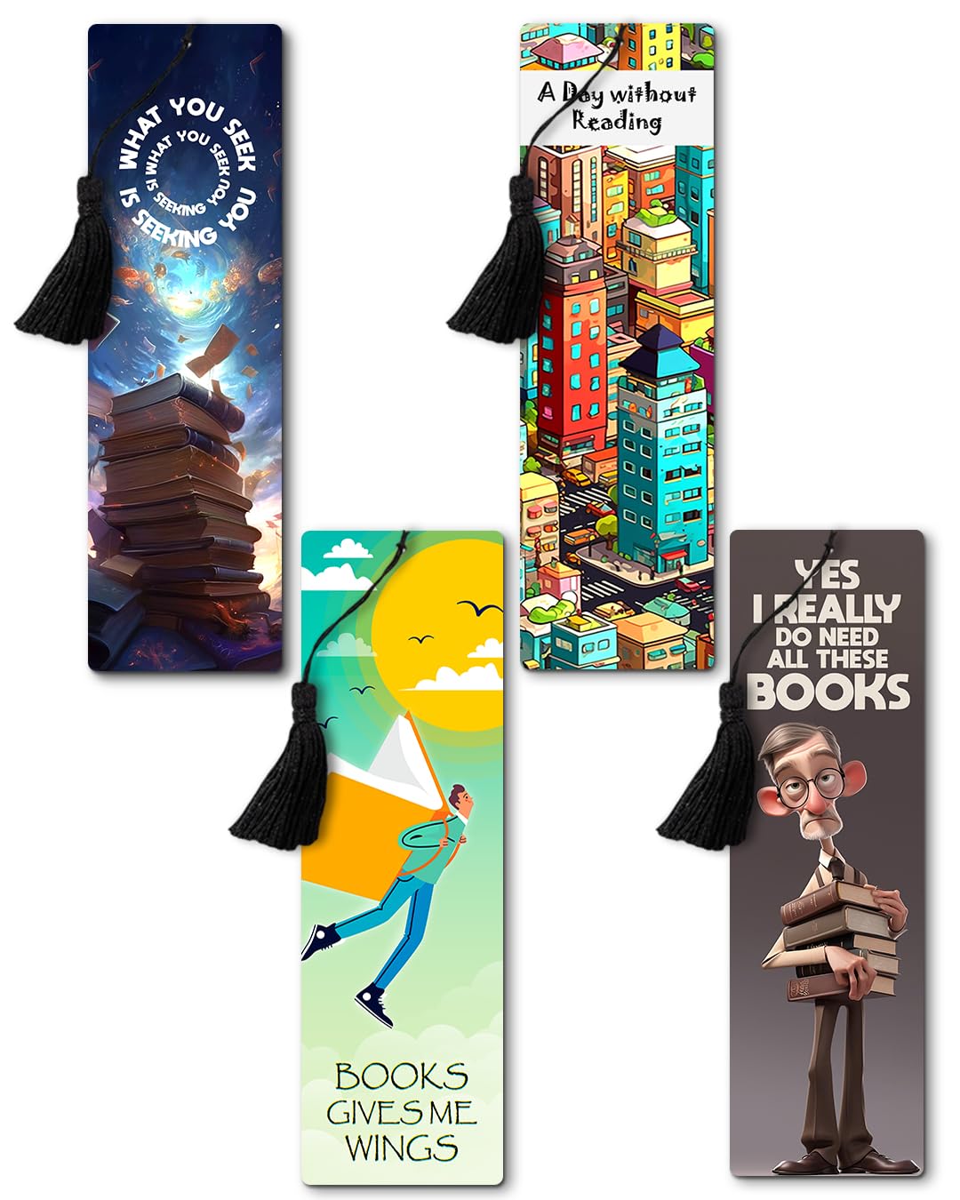 Lentikart 3D Lenticular Bookmark Set of 4| 2 x 6.6 in with Tassel ...