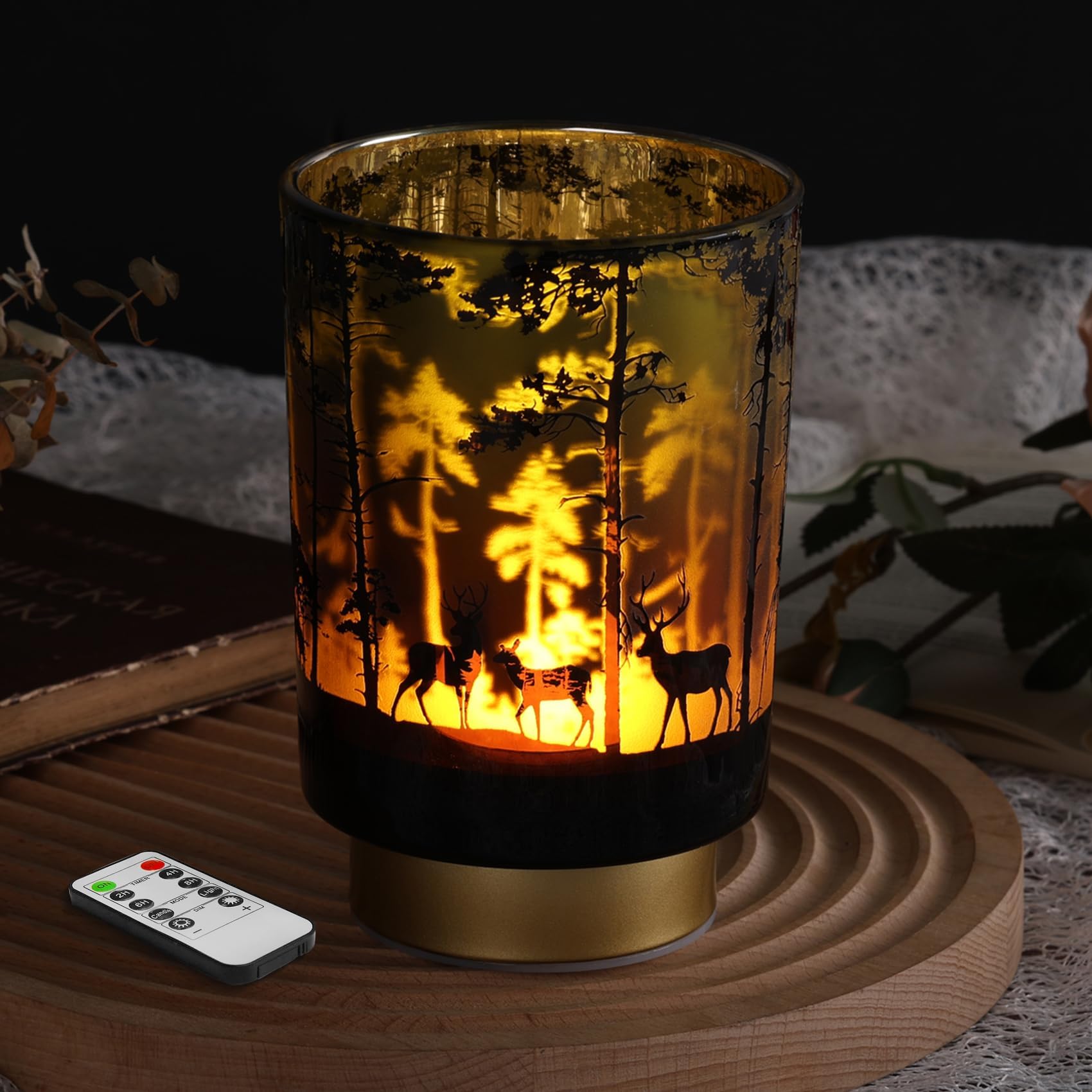 PLESIU Black Bears Around a Campfire Table Top Night Light Lamp, 5 1/2 ...