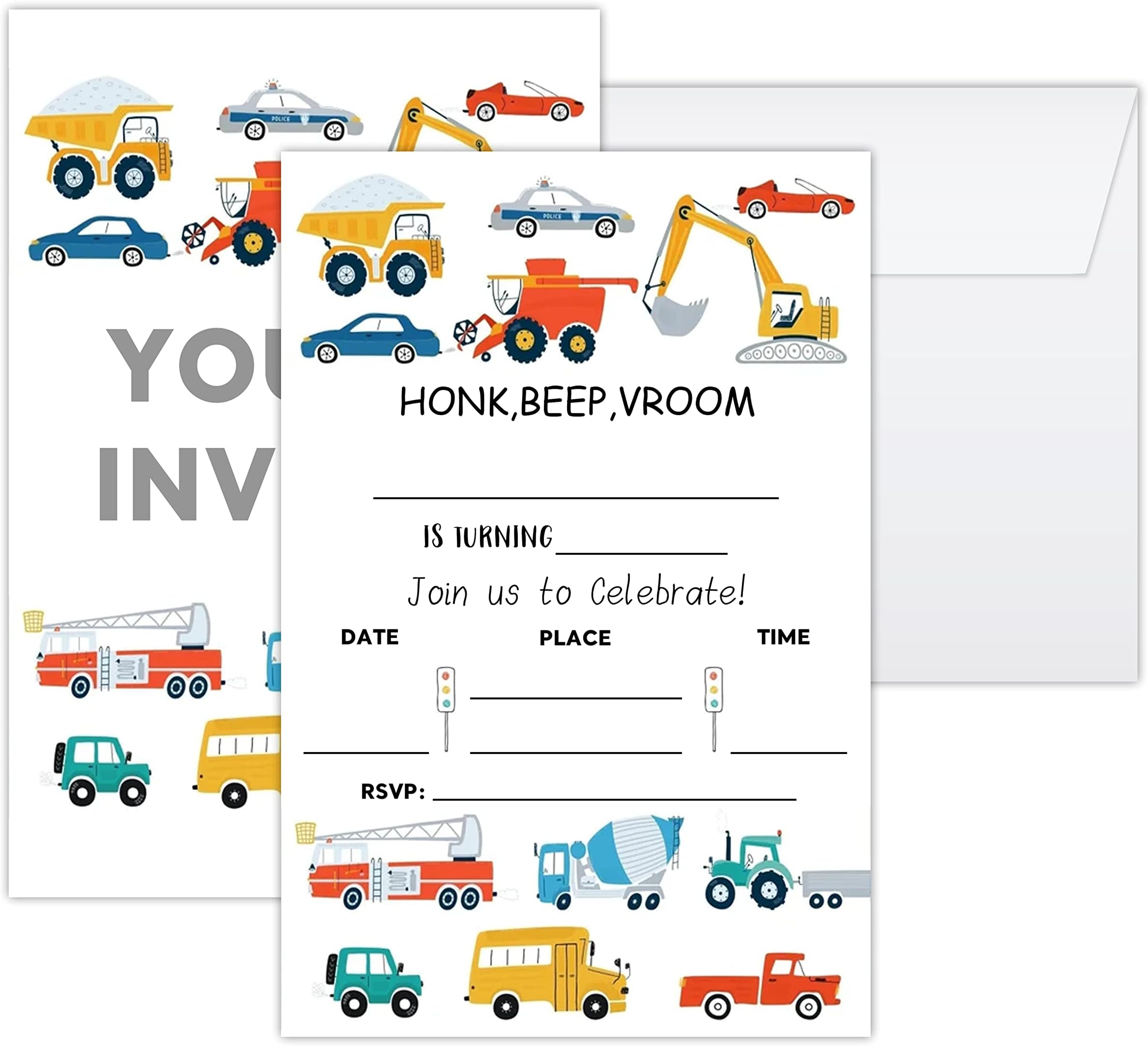 Amazon.com : LoaHak Transportation Birthday Invitations, Transportation ...