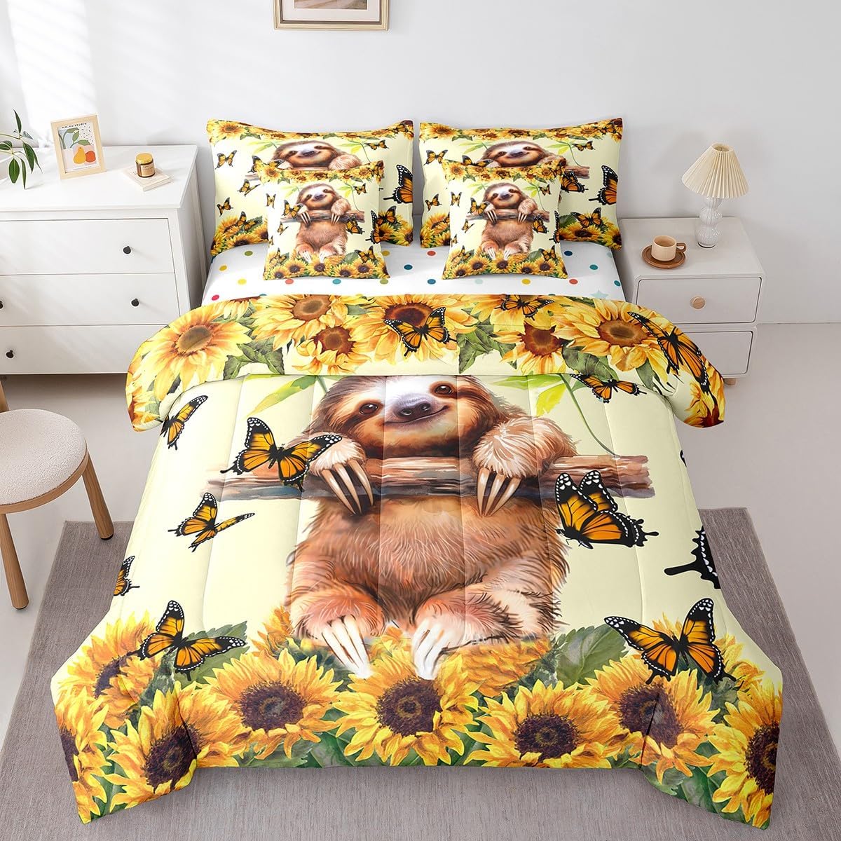 Amazon.com: Feelyou Kids Cute Sloth Twin Bed in a Bag 7 Pieces Boys ...