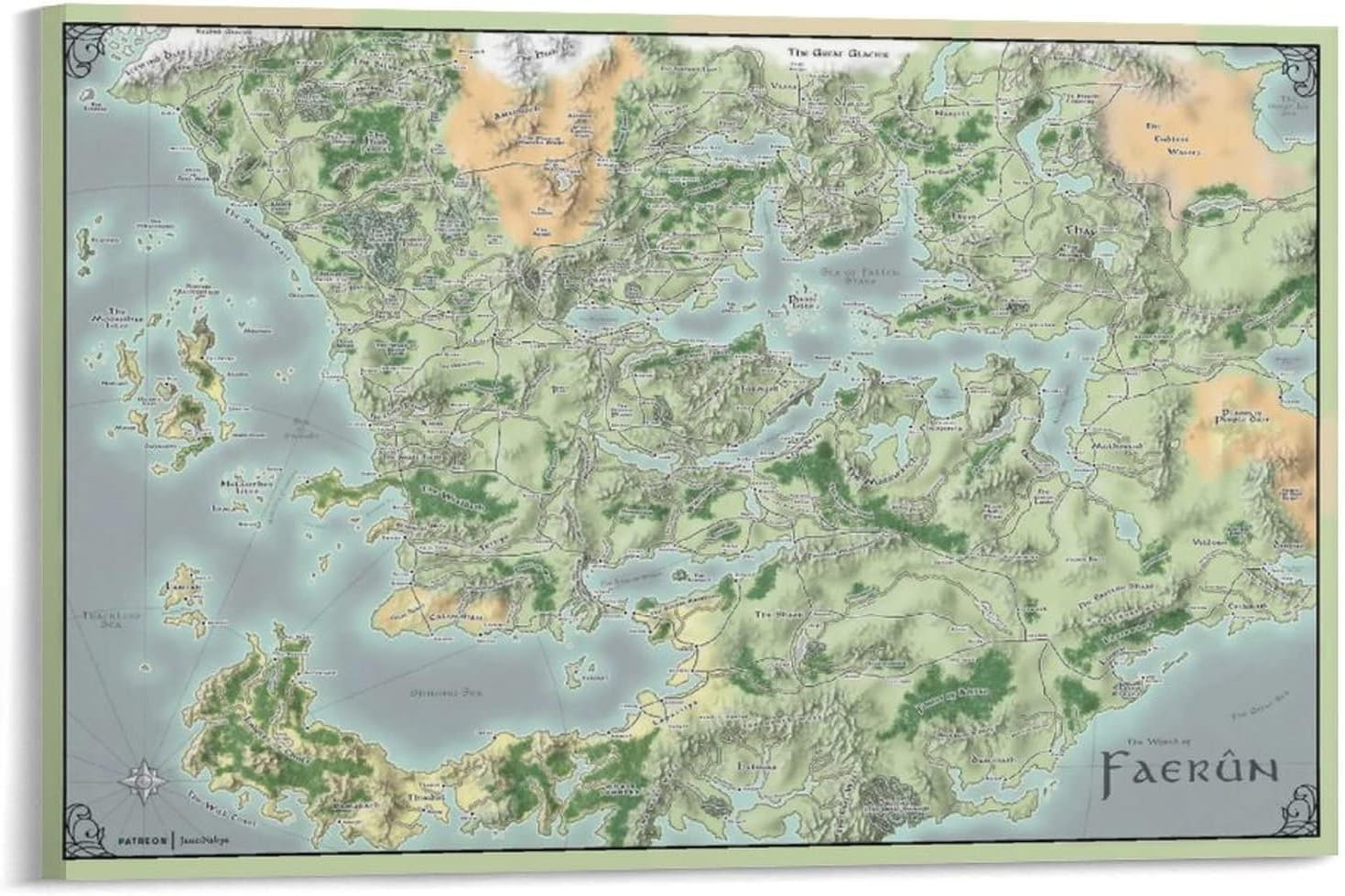 Faerun - Forgotten Realms Mapa Sala Estética Lona Poster