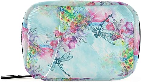 Amazon.com: Watercolor Dragonfly Flower Pill Organizer Case Blue ...