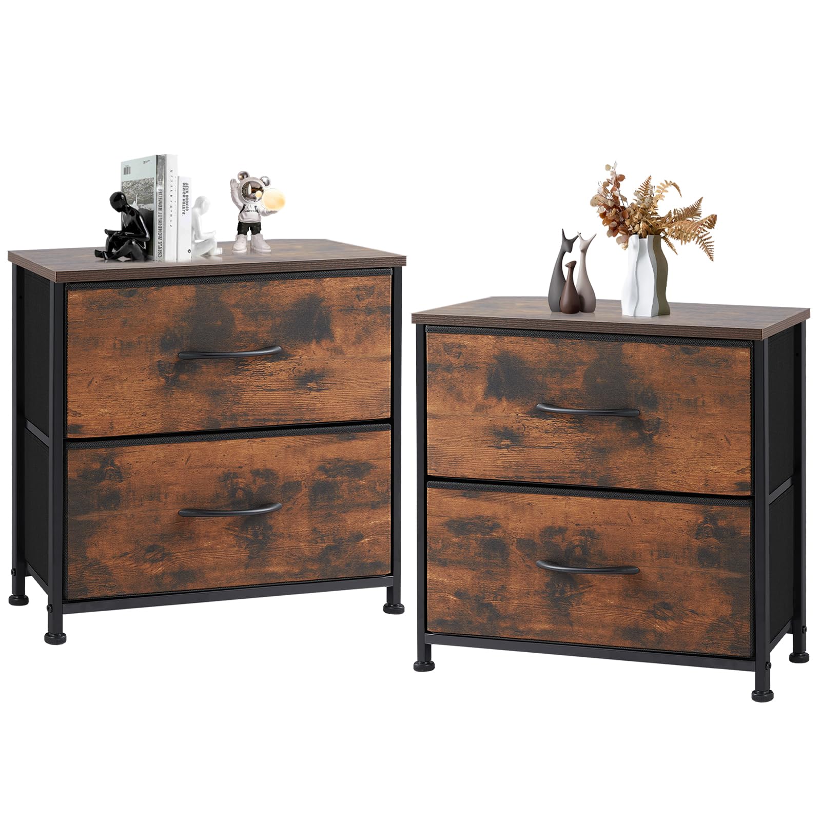DUMOS NC-HJ3-2C-DU-RU-2P Dresser, 2 Drawers Set of 2, Brown