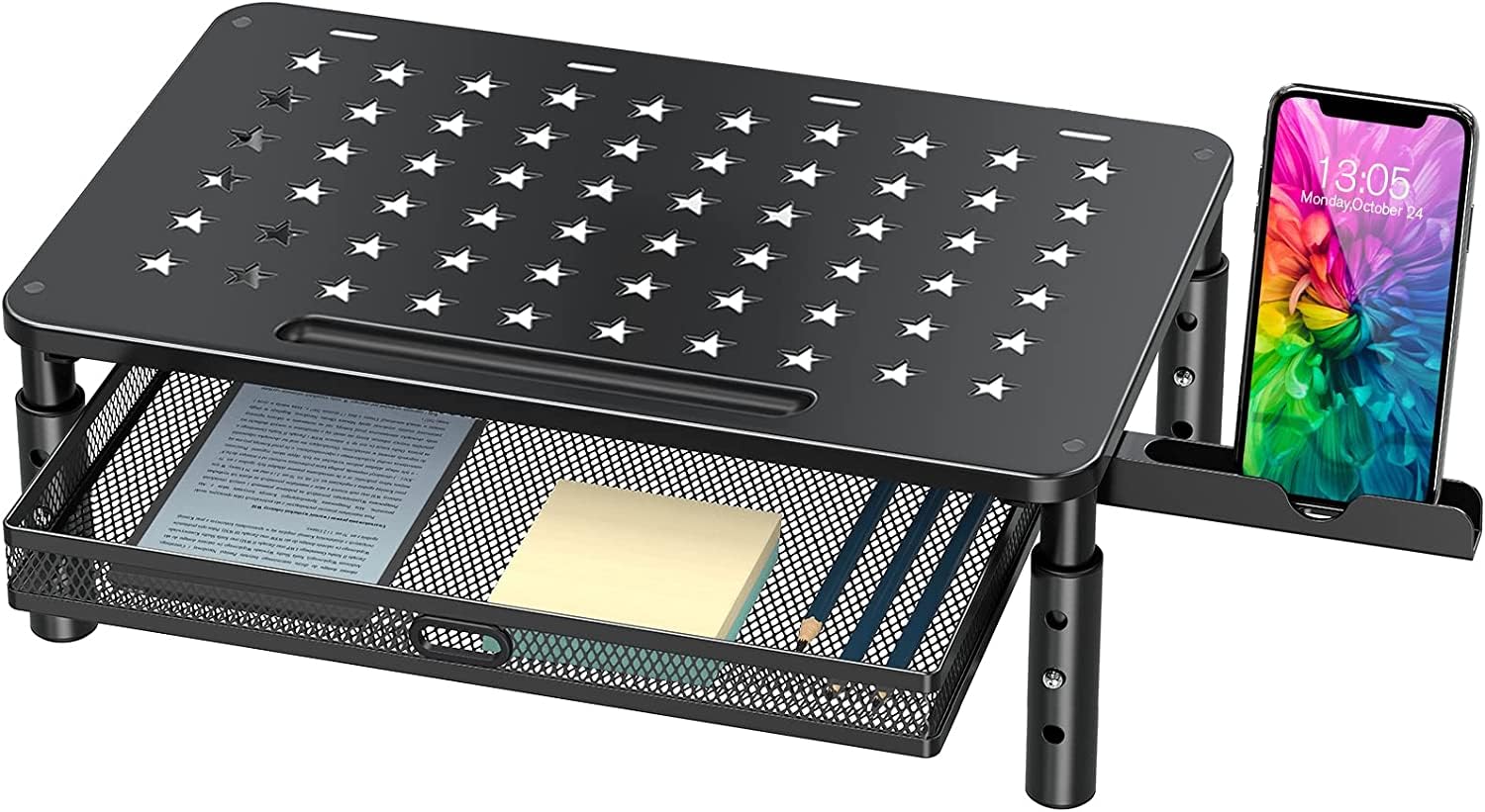 MOUNTUP Metal Monitor Stand Riser with Drawer, 3-Level Height ...