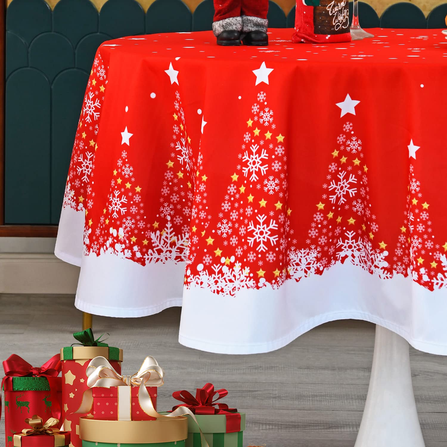 Victree Christmas Round Tablecloth for Holiday - Waterproof Wrinkle ...