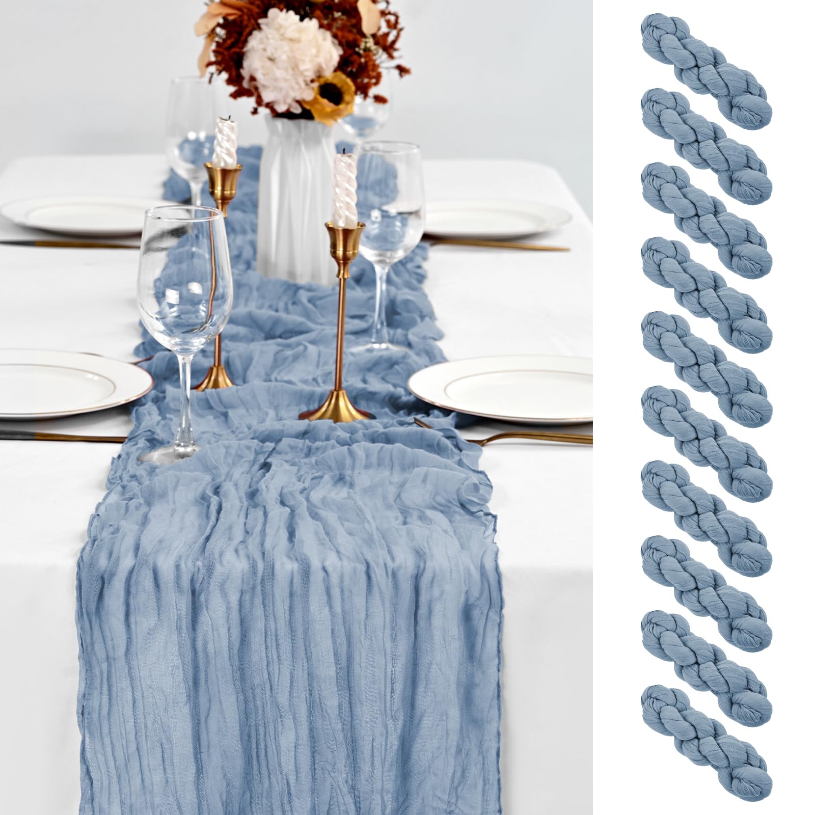 Amazon.com: 10 Pack Dusty Blue Table Runner 10Ft Cheesecloth Table ...