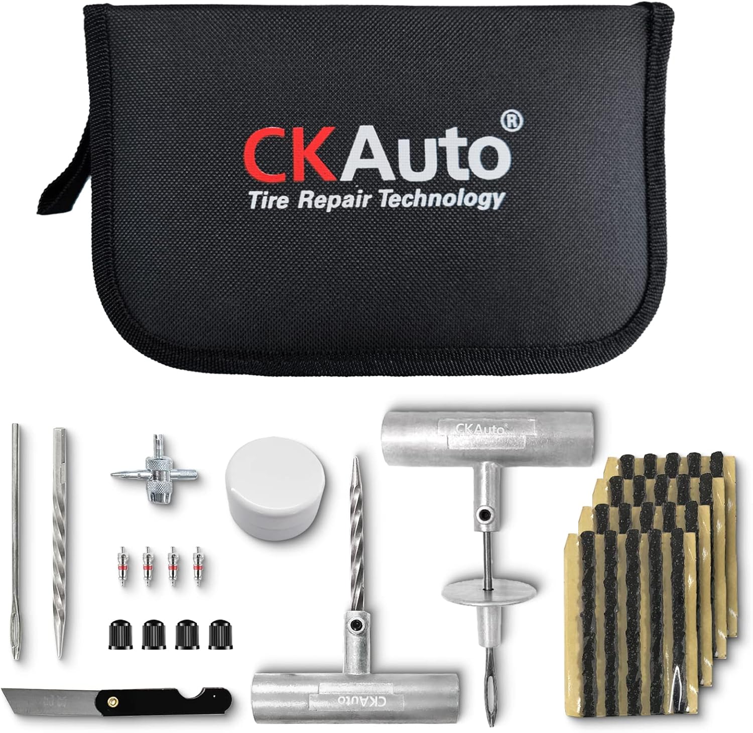 CKAuto Universal Tire Repair Kit, Heavy Duty Car Emergency Tool Kit for ...
