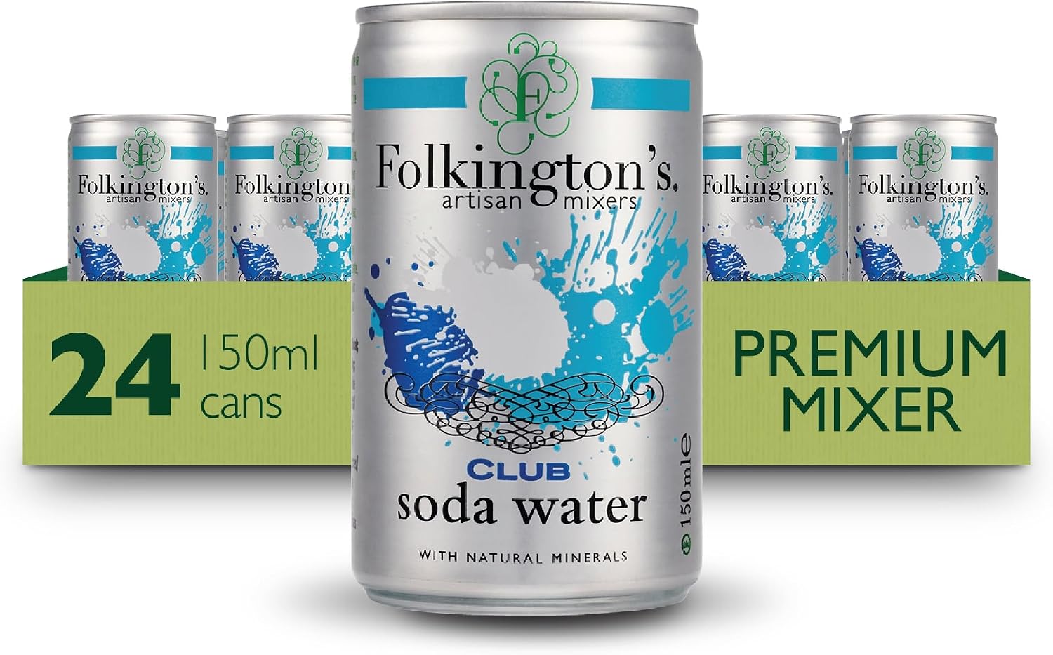 Folkington's Club Soda Water, 24 Cans, Natural Minerals Drink Mixer, 24 ...