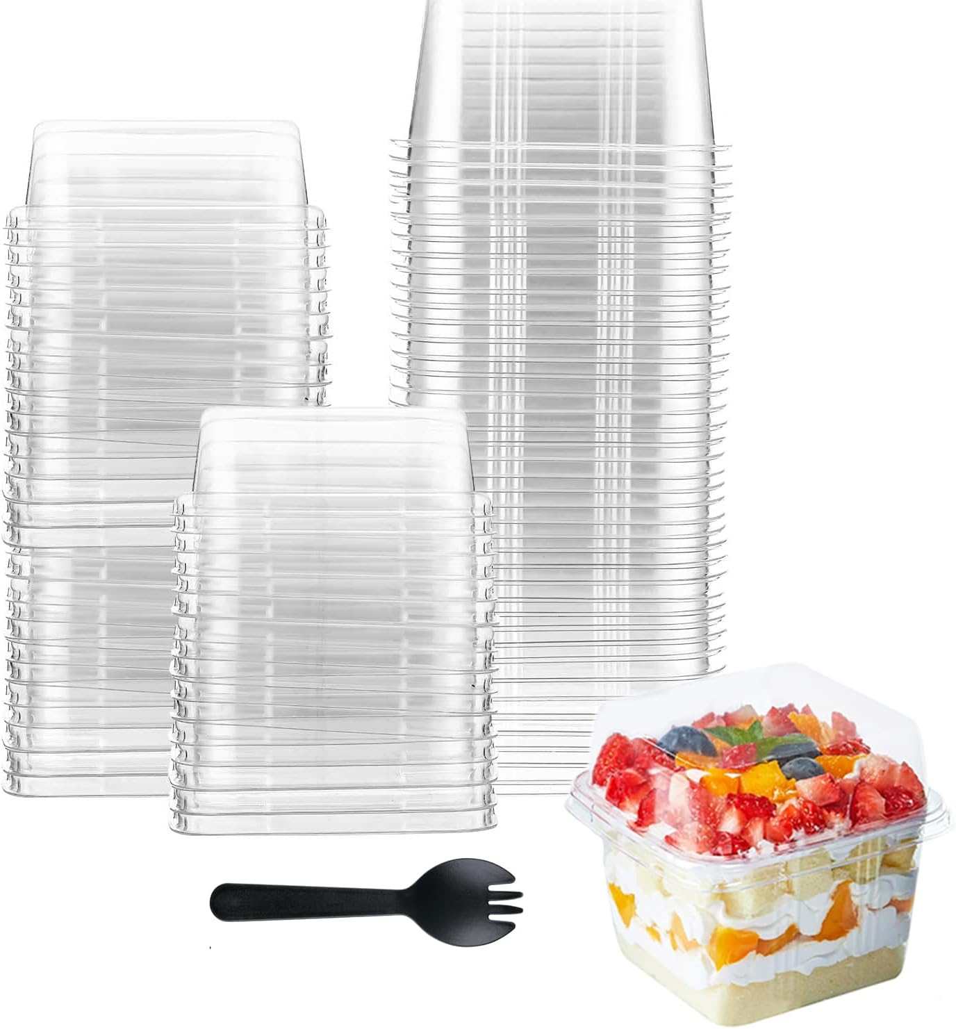 Hniuyun 50 Pack 8 oz Plastic Dessert Cups with Lids and Spoons, Square ...