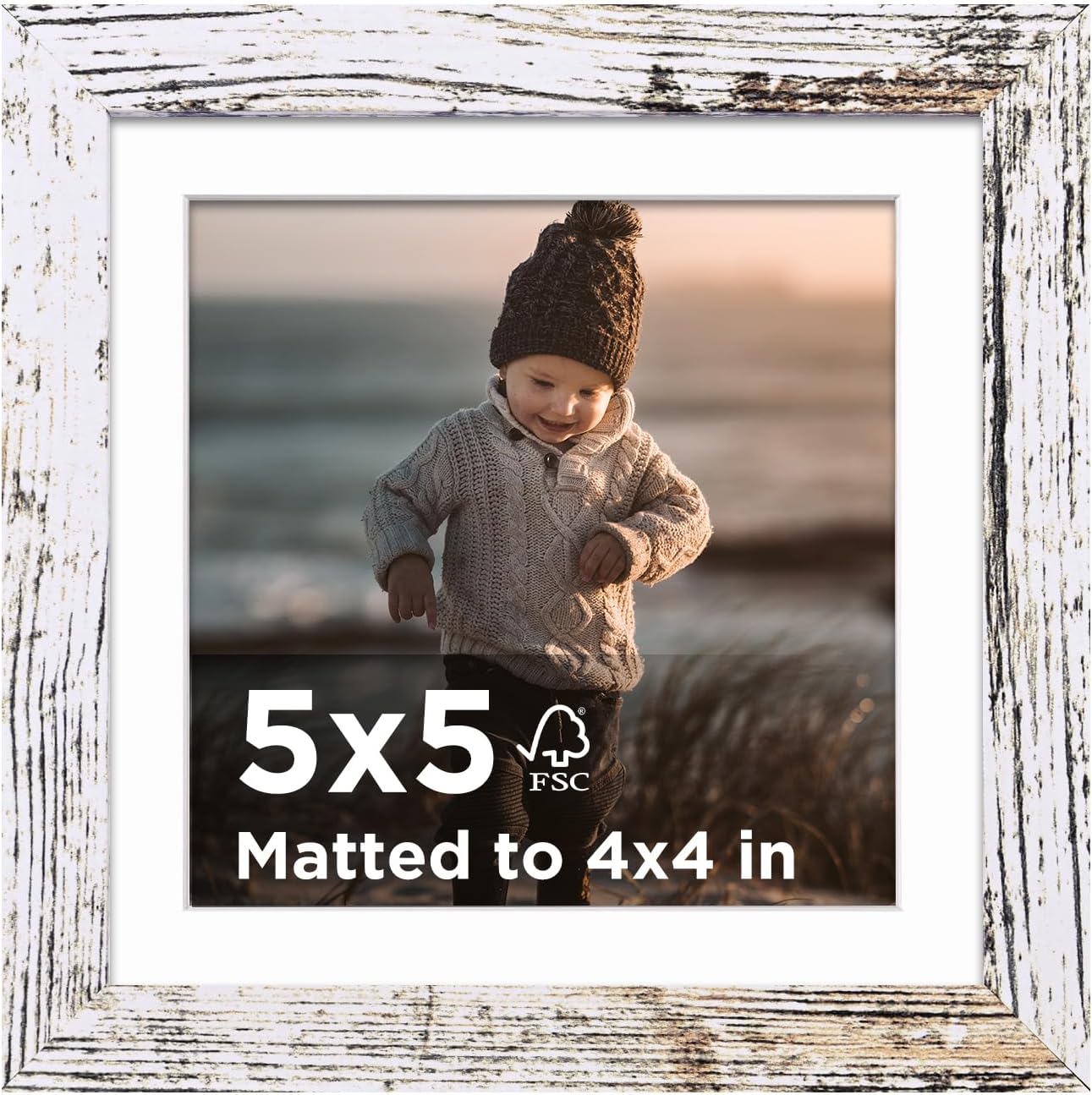 Amazon.com - KINLINK 5x5 Picture Frame Rustic White Set of 1, Wooden ...