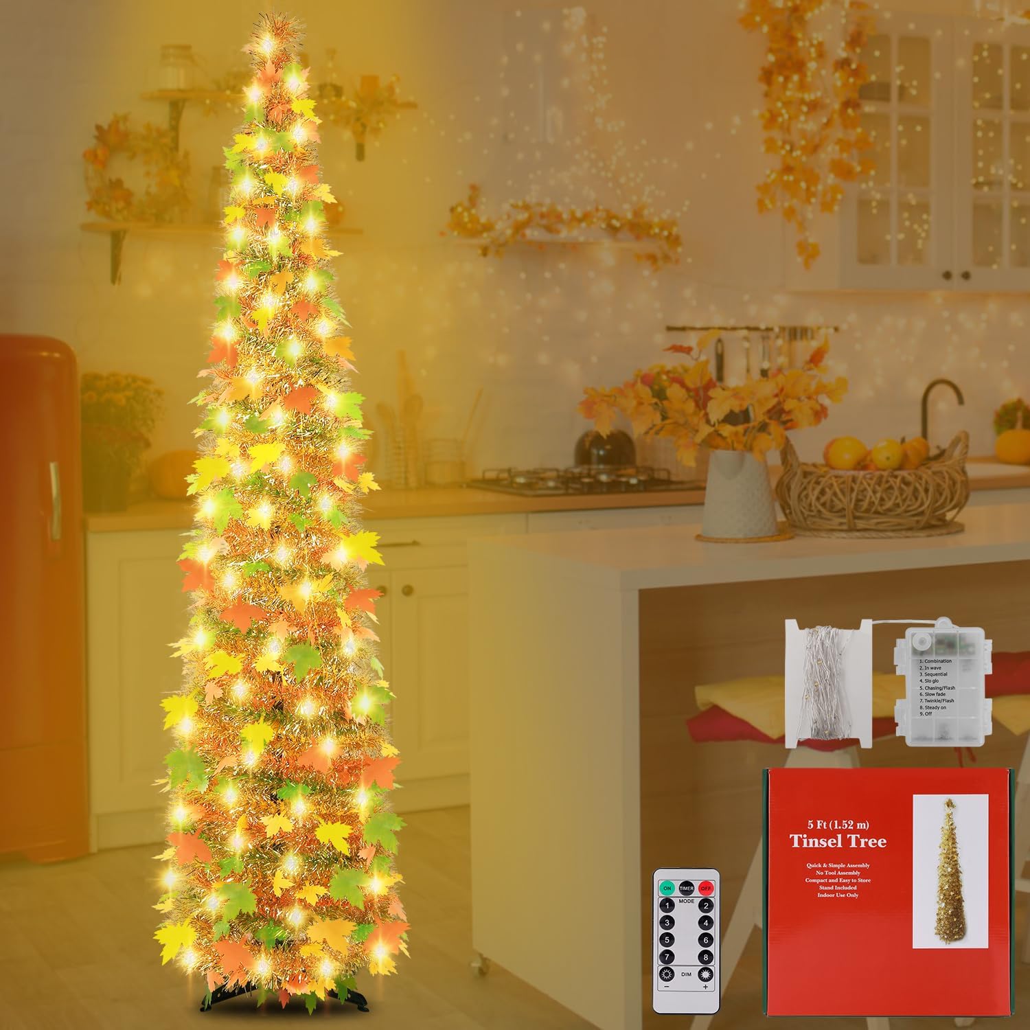 Amazon.com: 5FT Lighted Fall Pop Up Tree - Artificial Fall Tinel Maple ...