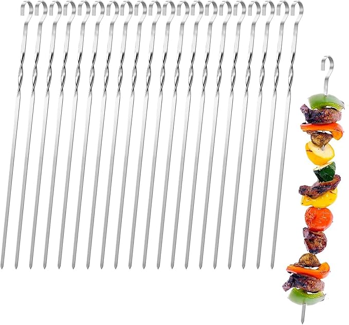 Kebab Skewers Stainless Steel 30cm, 20pcs BBQ Skewers Kebabs Sticks ...