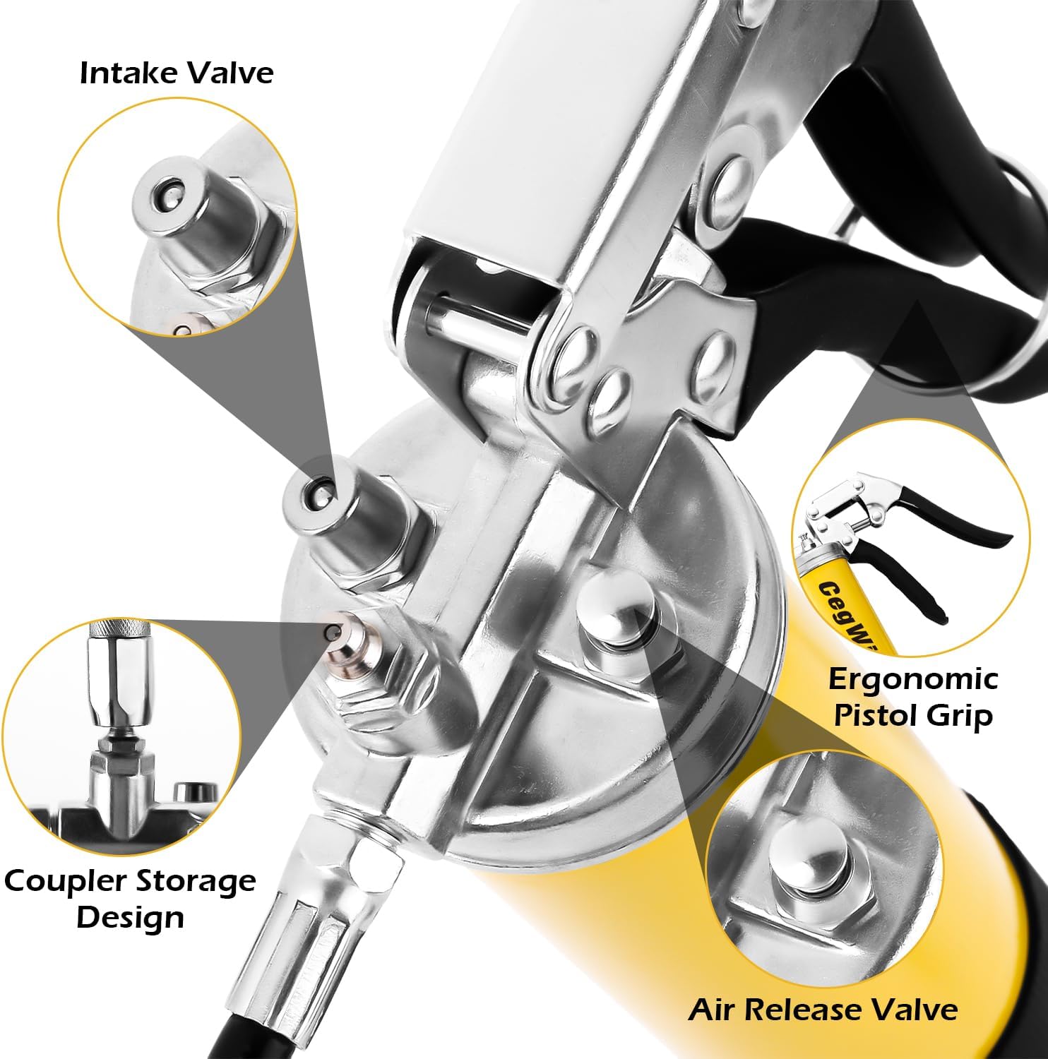 Grease Gun Pistol Grip Set: 9000 PSI 14oz Heavy Duty Grease Gun Kit ...