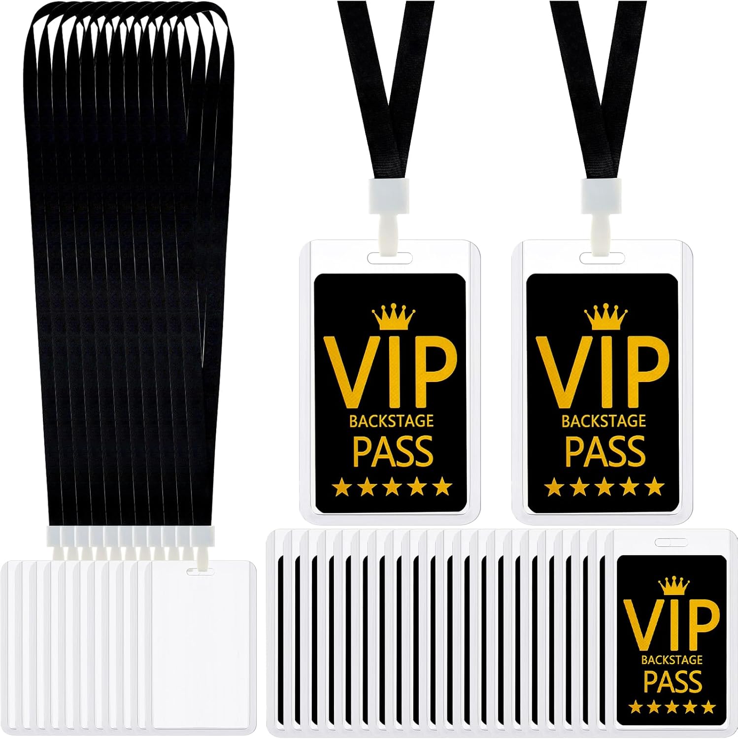 Amazon.com: 50 Pack VIP Badge Lanyards with Plastic VIP Pass Card Black ...
