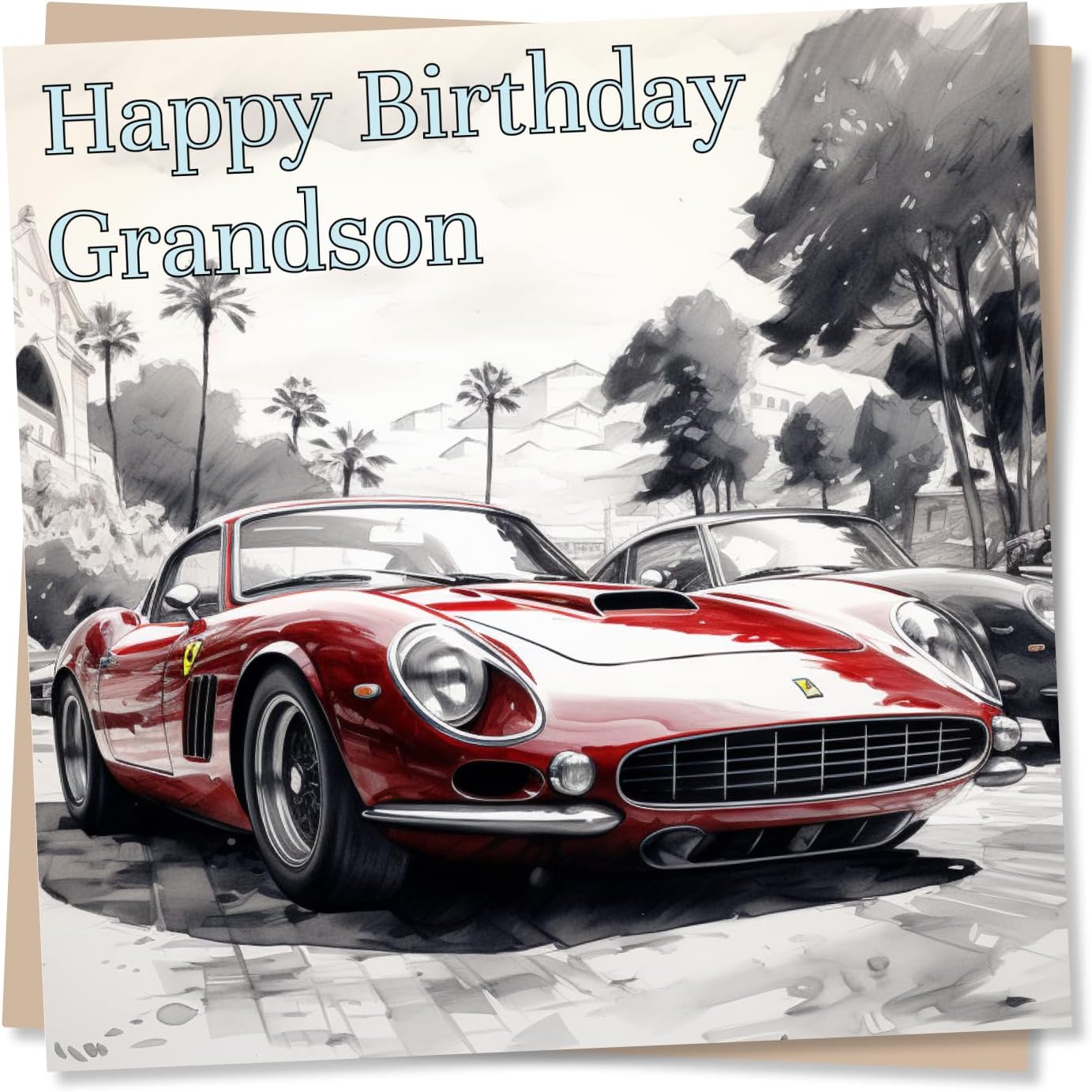 Happy Birthday Card for Grandson - Red Classic Car - Vintage Car Design ...