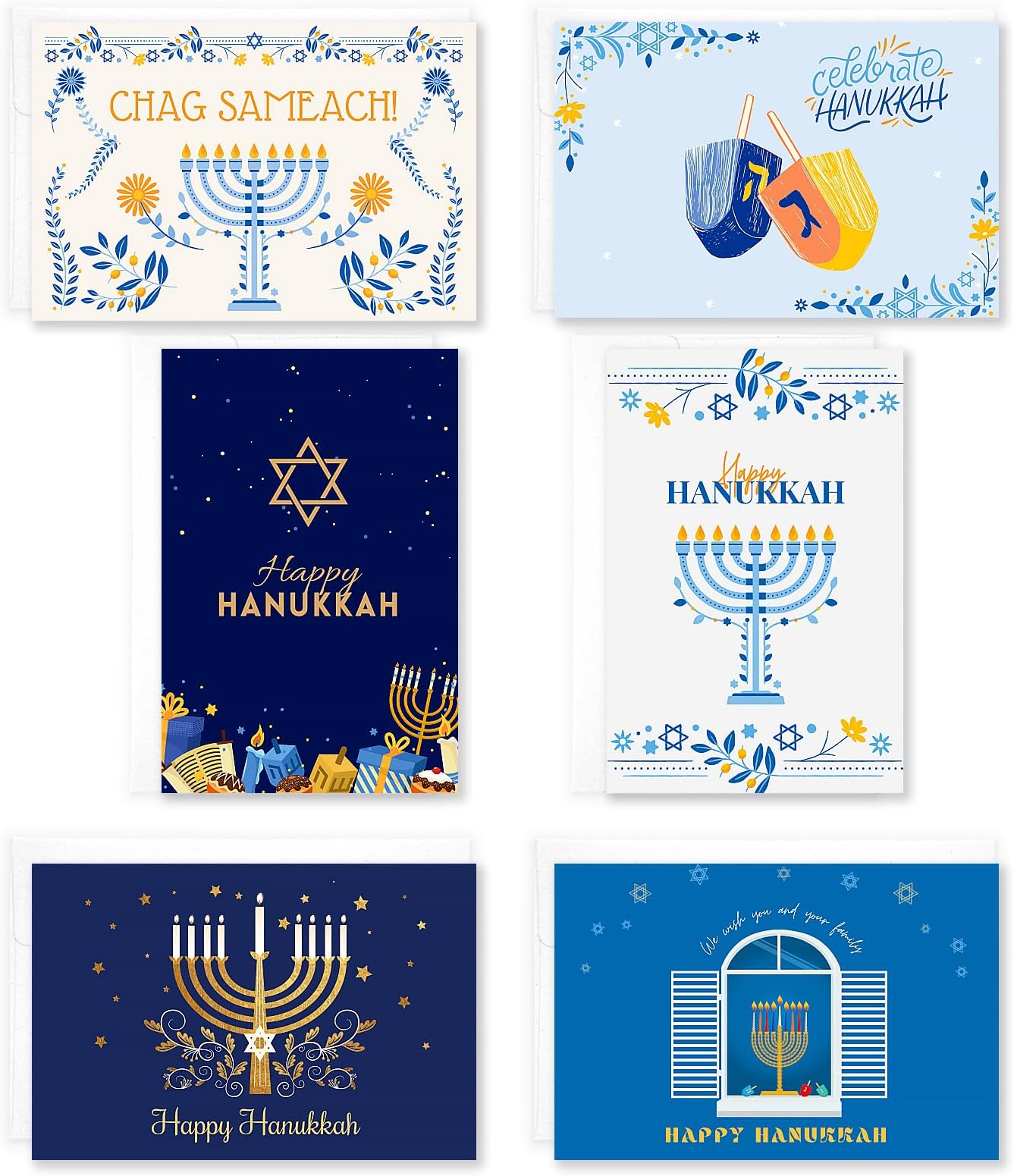 Amazon.com : Nihuecne 36 Hanukkah Greeting Cards with Self-adhesive ...