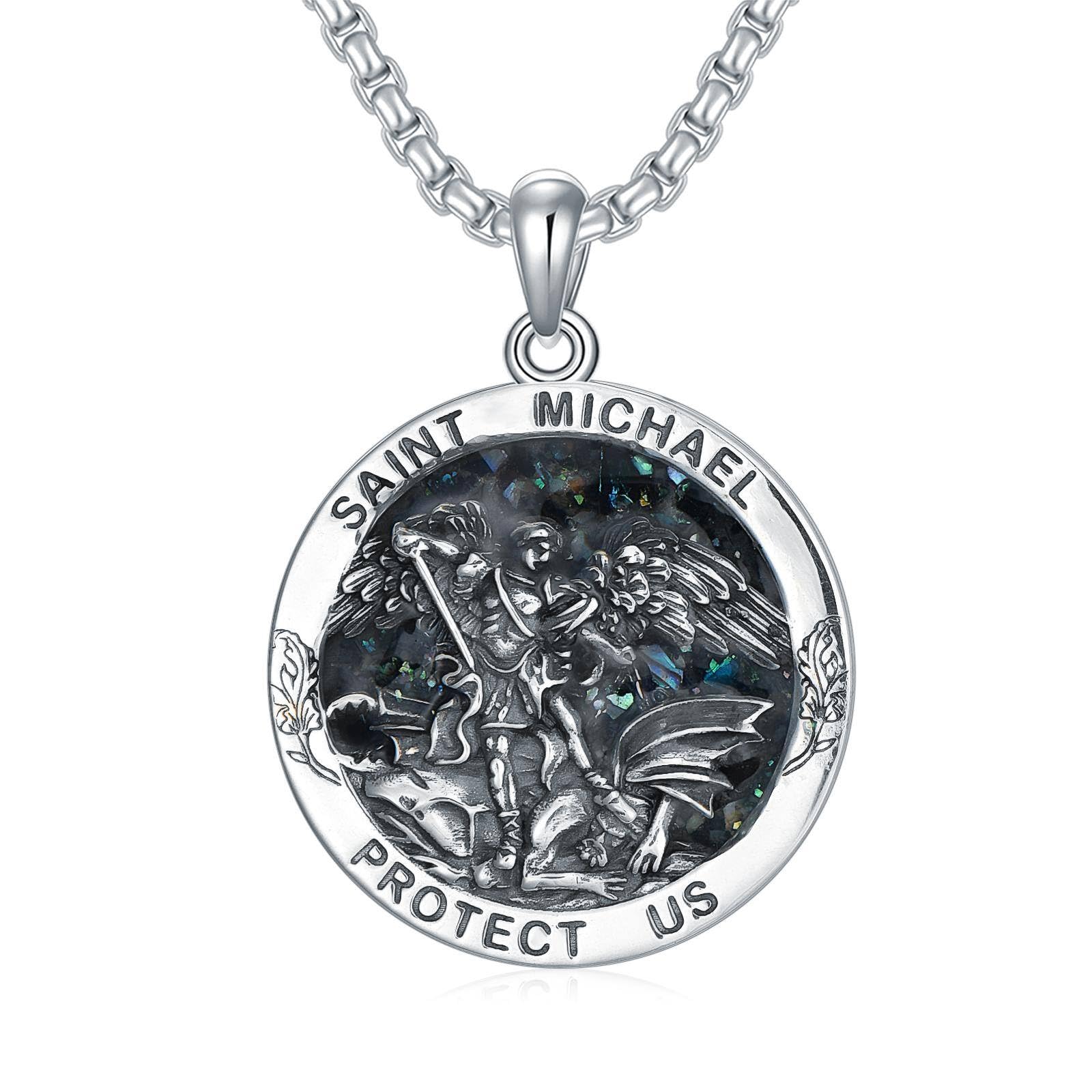 Snapklik.com : Saint Michael Necklace For Men Sterling Silver Abalone ...