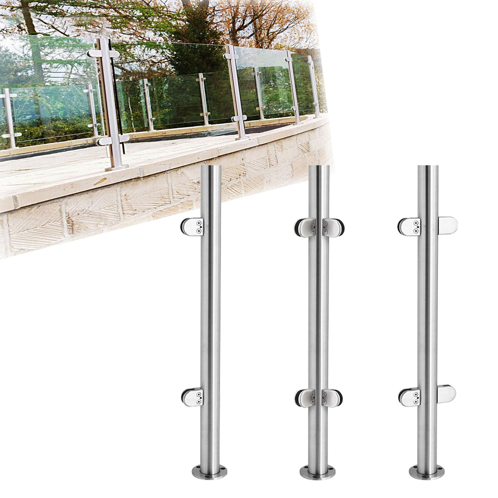 HAILM Glass Balustrade Posts High 110cm/90cm For 10mm/12mm Glass ...