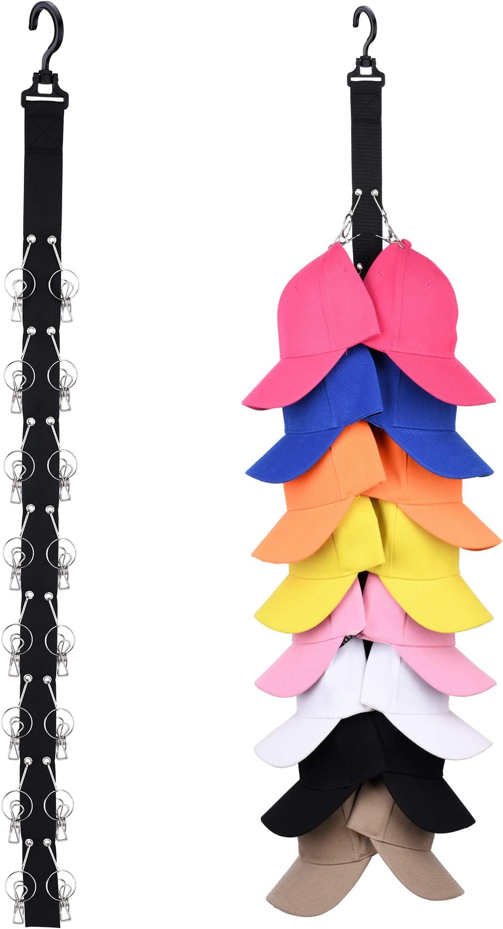 Closet Hanging Cap Organizer, 16 Baseball Cap Rack, Closet Hook Cap ...