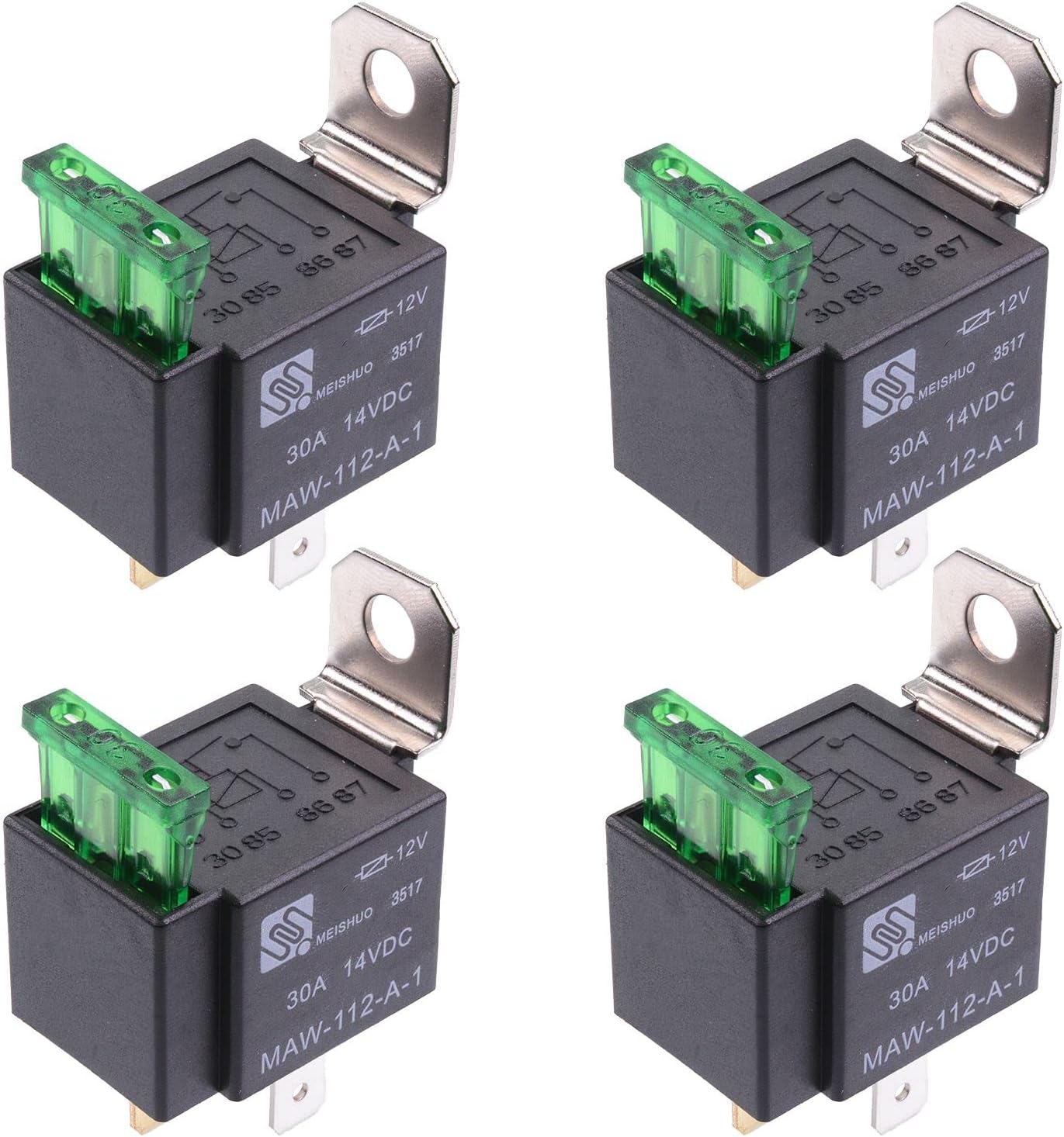 Pack of 4 x 12V Automotive On/Off Fused Relay 30A 4-Pin Automotive Car ...