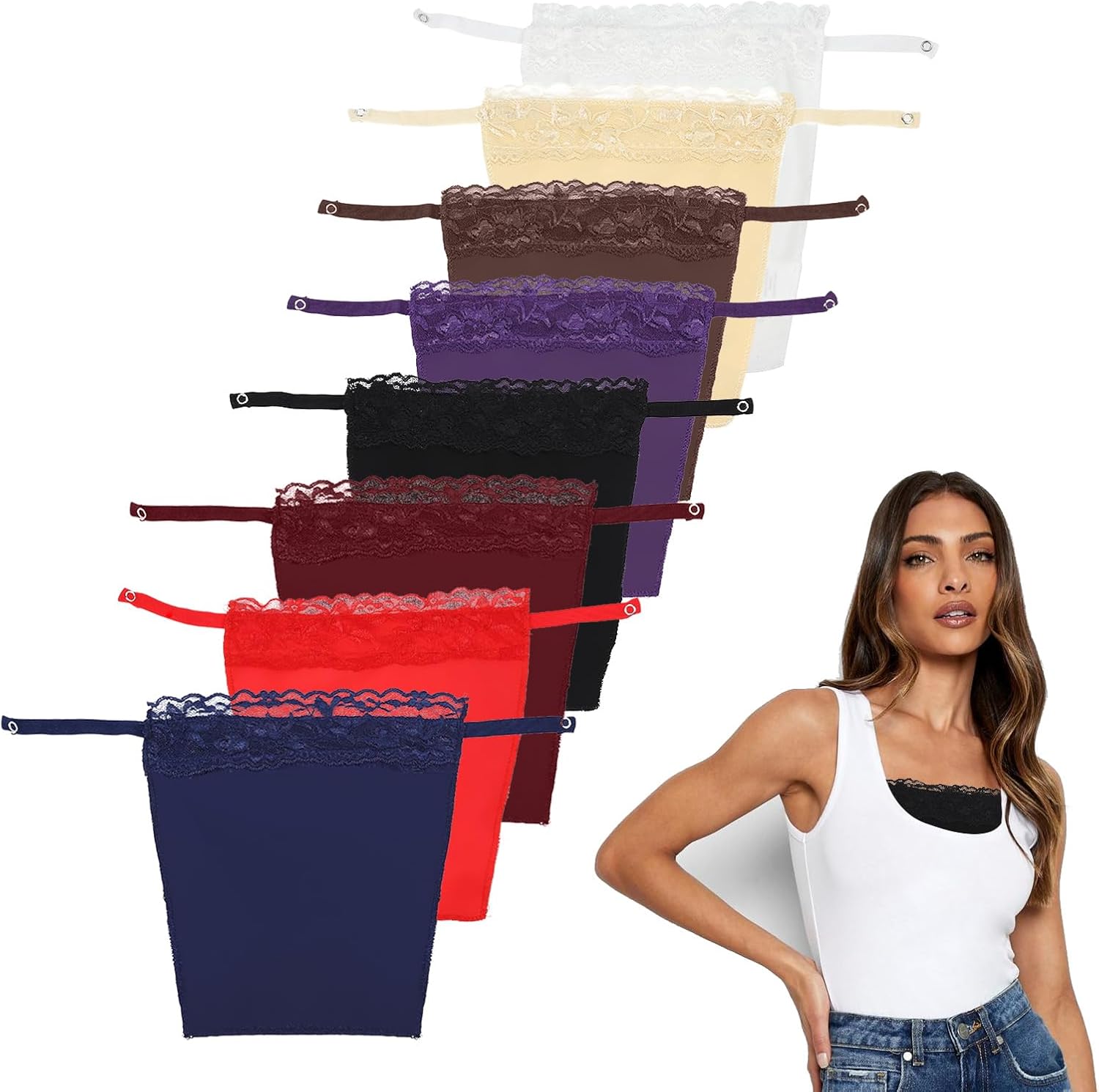 VEGCOO 8 Pcs Lady Lace Clip-on Mock Camisole Bra Insert Overlay Modesty ...