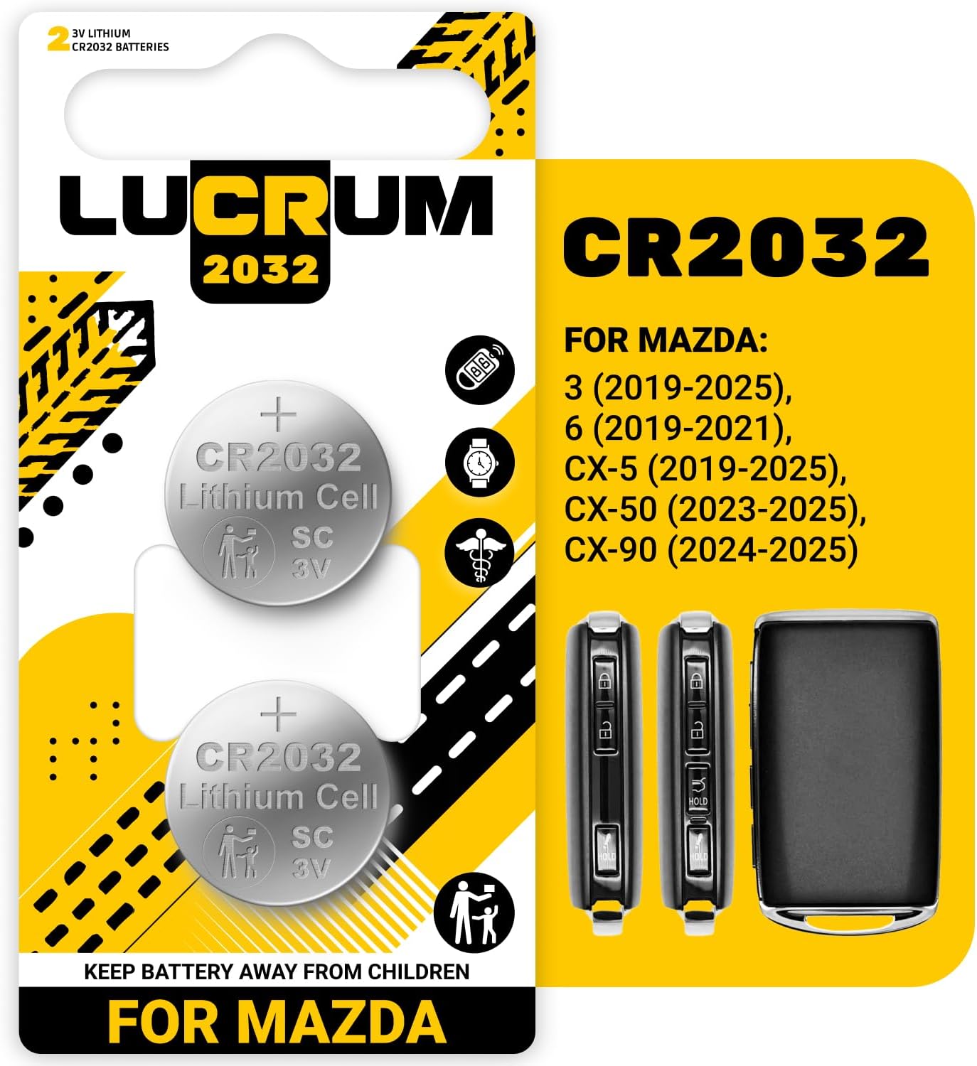 Amazon.com: Lucrum Key Fob Battery Replacement for Mazda (2019-2025) 3 ...