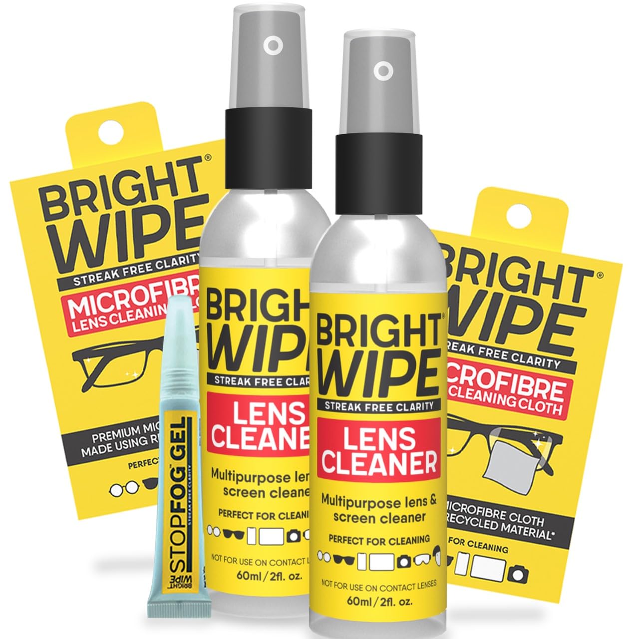 BRIGHTWIPE Multipurpose Lens Cleaning Kit - 2x 60ml Bottle + 2x Premium ...