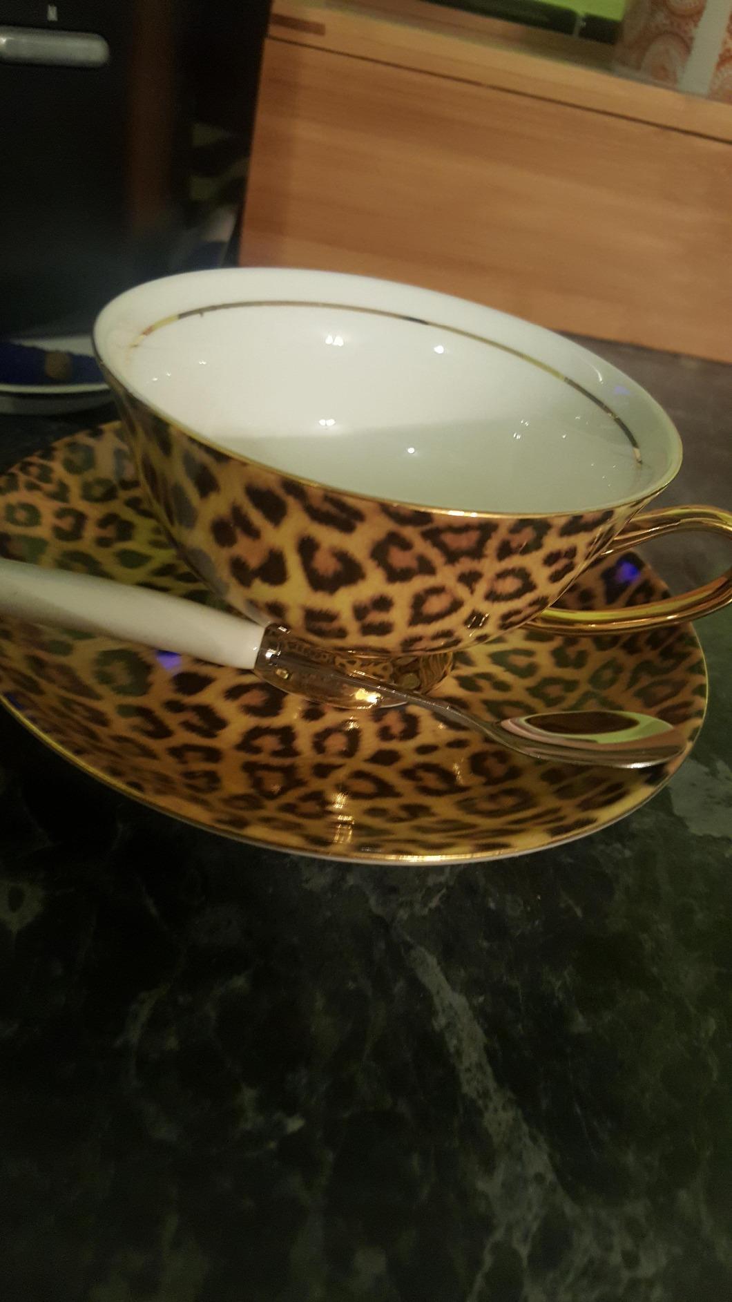 Amazon.com | Bone China Ceramic Tea Cup Coffee Cup and Saucer, Leopard ...