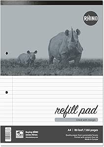 RHINO A4 Refill Pad, Writing Pad, 160-Page / 8mm Lined with Margin, 1 ...