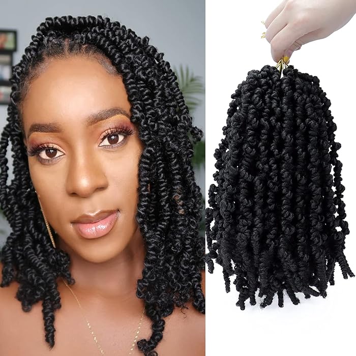 Buy 4 Packs Pre-twisted Spring Twist Crochet Hair 10 Inch Short Curly ...