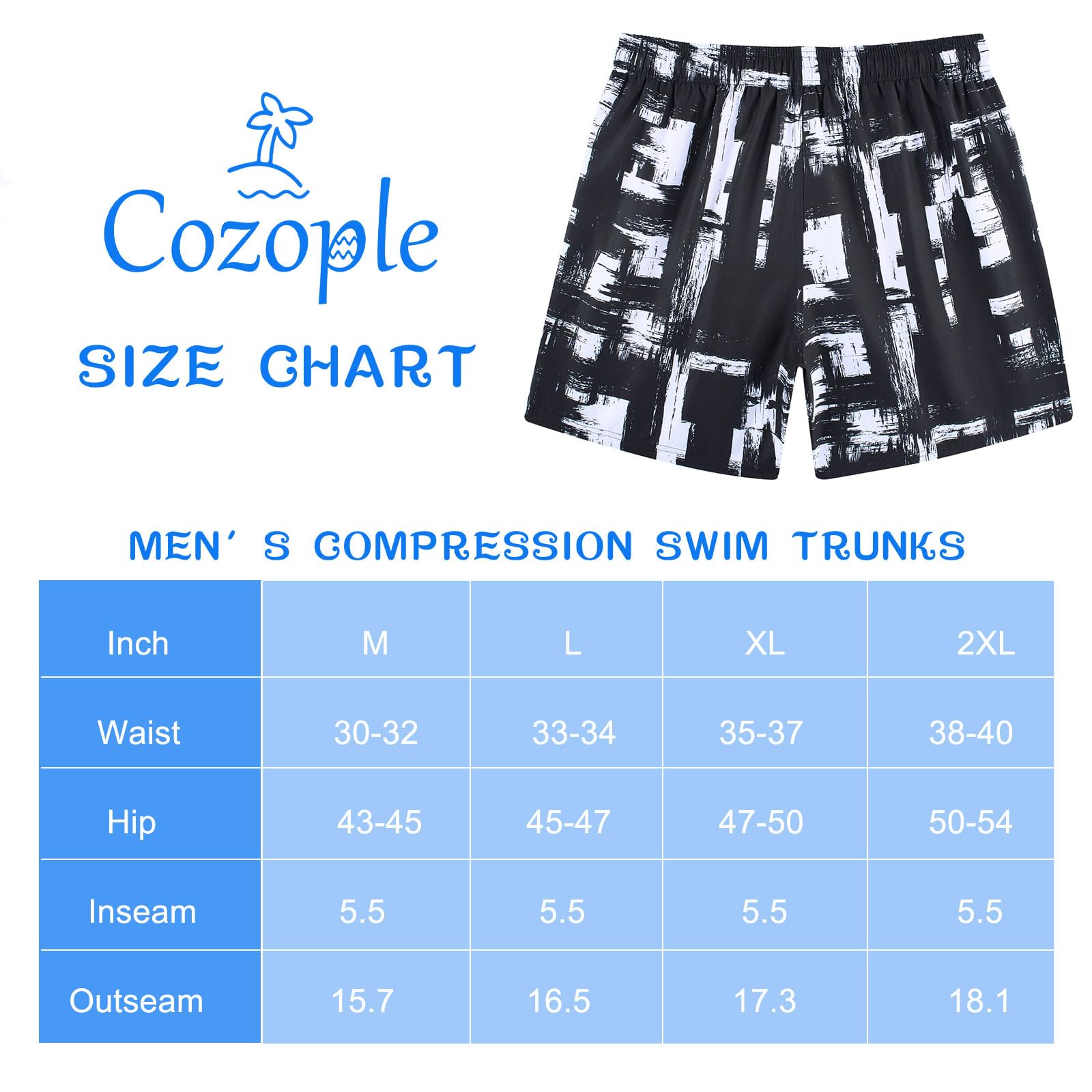 Snapklik.com : Cozople Mens Swim Trunks Black White Graffic Swim Shorts