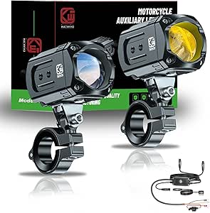 Kewig Motorcycle Auxiliary LED Light Kit Driving Spotlights White/Amber Fog Light with Mount ...
