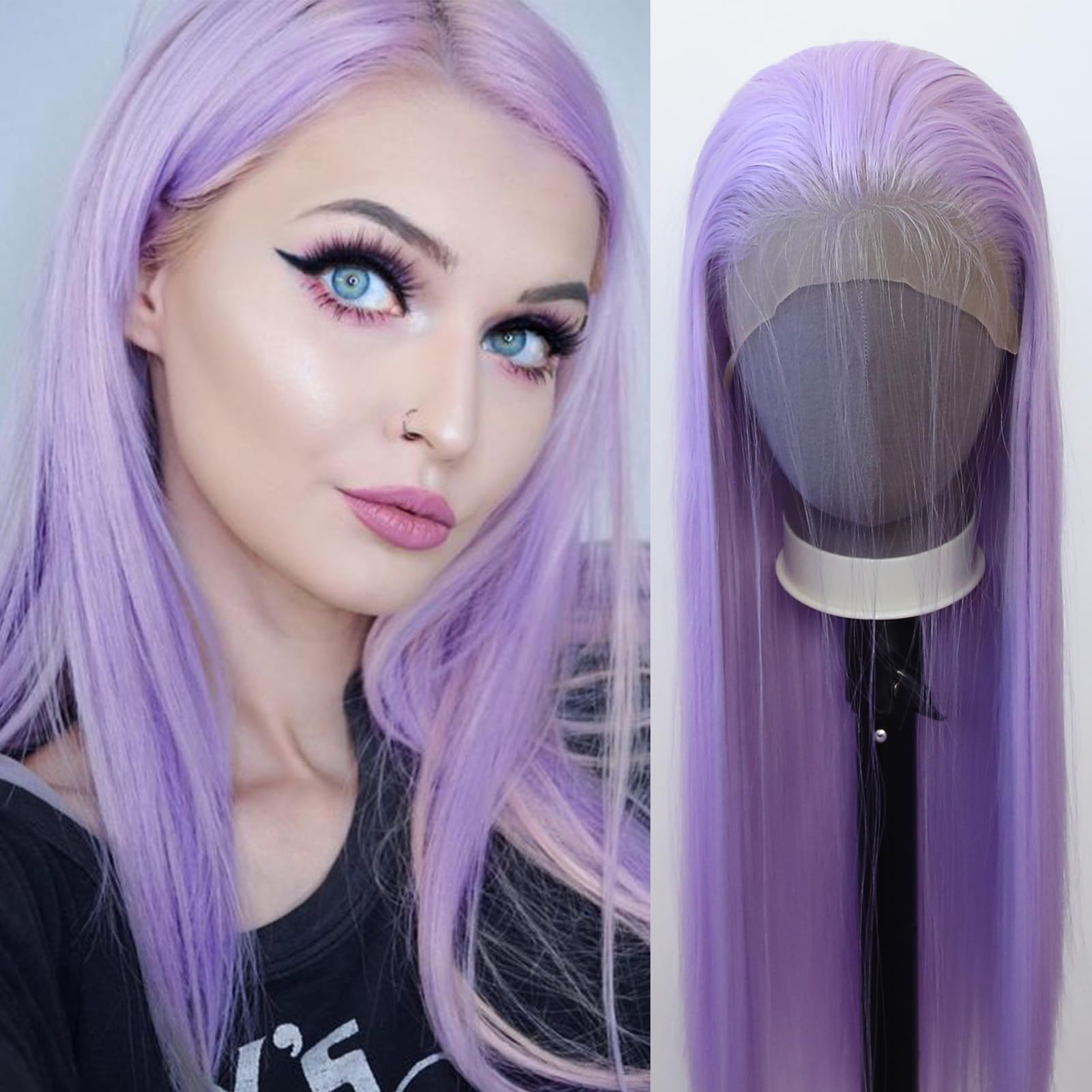 Amazon.com : zigzag hair Light Purple Wig Long Straight Light Purple ...