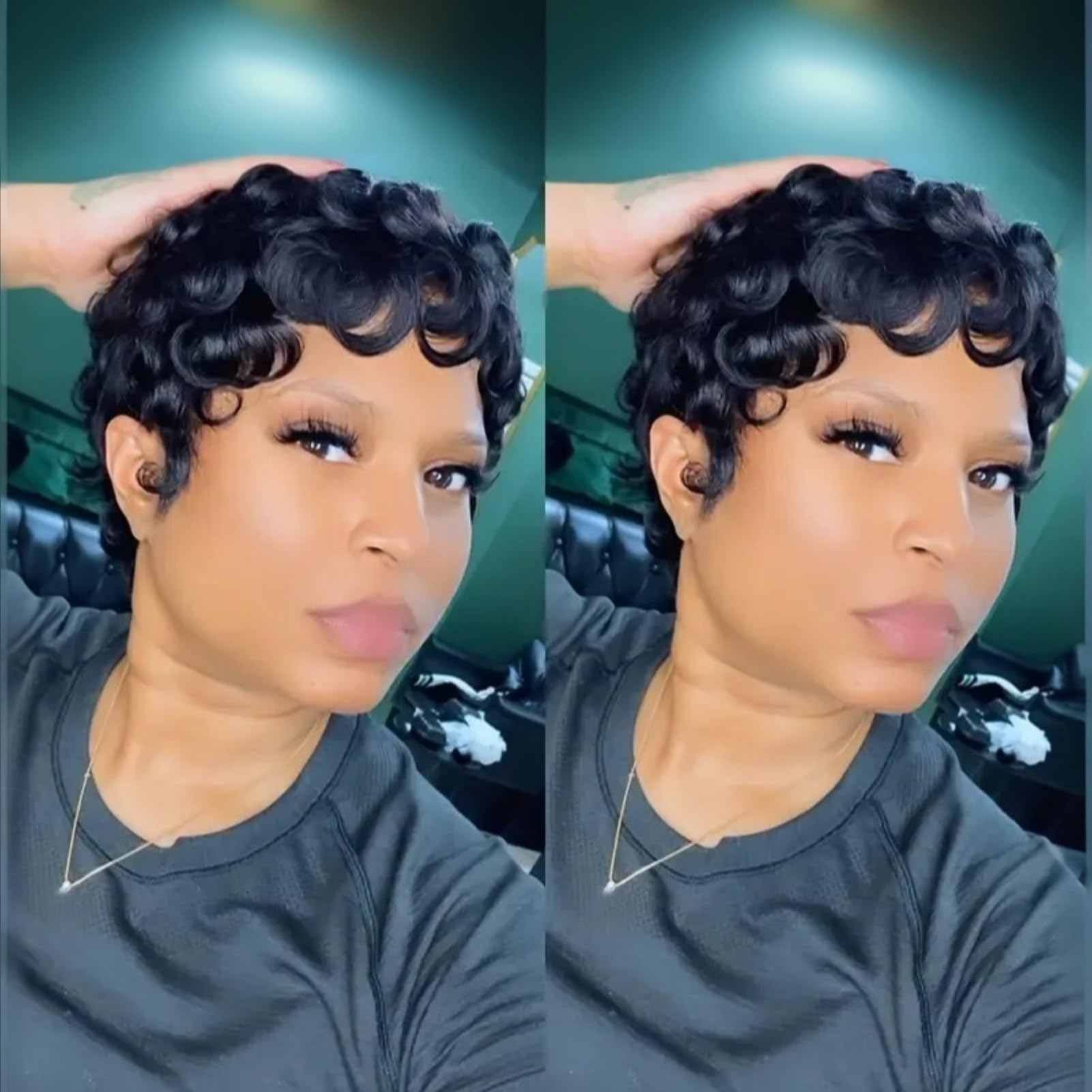 Amazon.com : HOTKIS Short Curly Wig Pixie Cut Wig Human Hair Natural ...