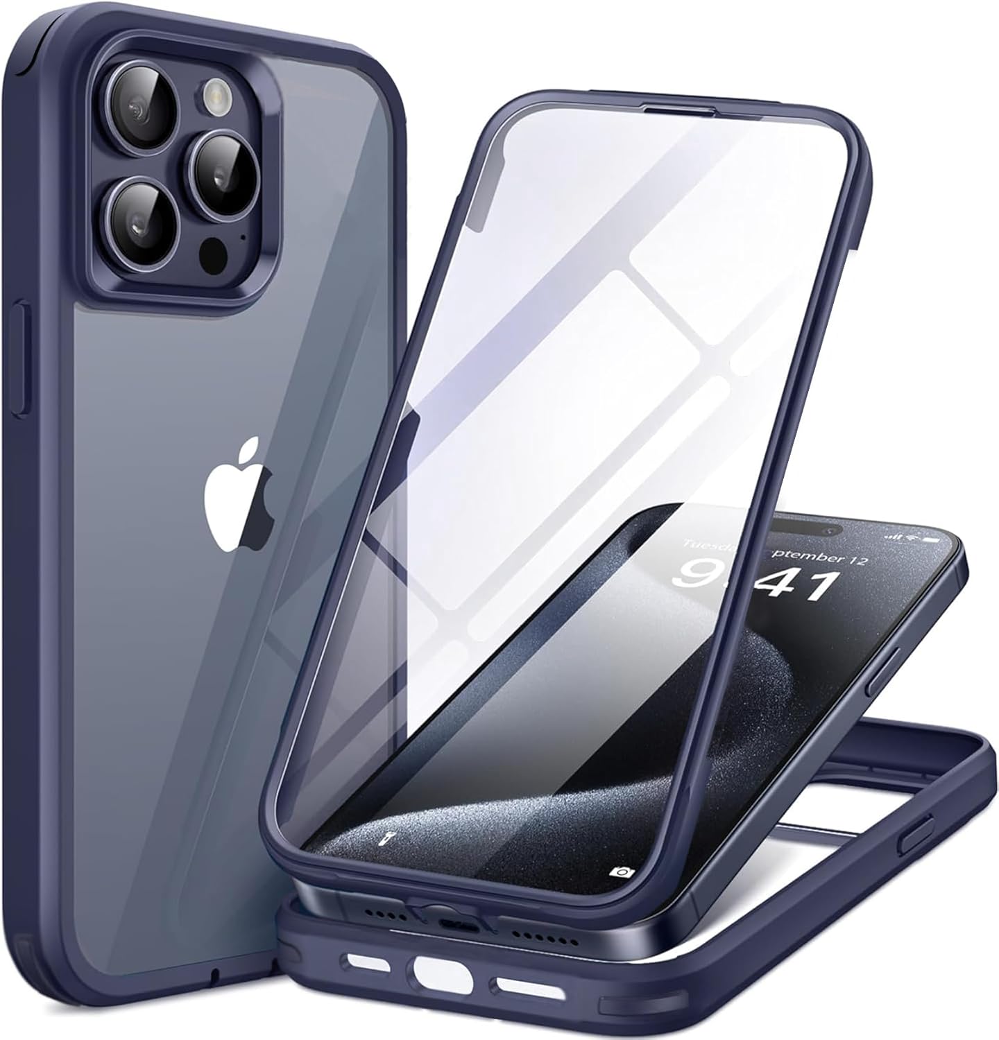 WEYNRBOX iPhone 15 Pro 360 Degree Case,Front and Back Tempered Glass ...