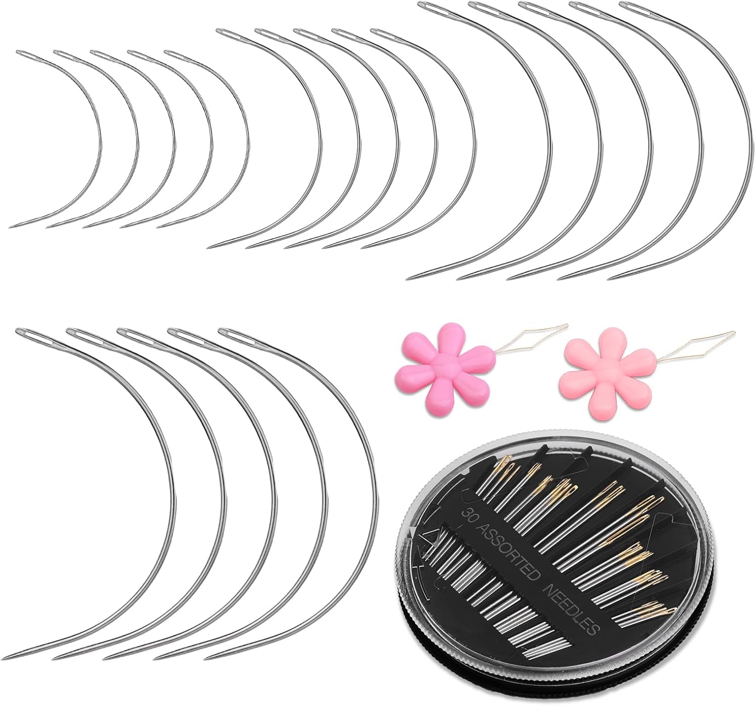 Premium Hand Sewing Needles Curved Needles 30-CountAssorted Needles for ...
