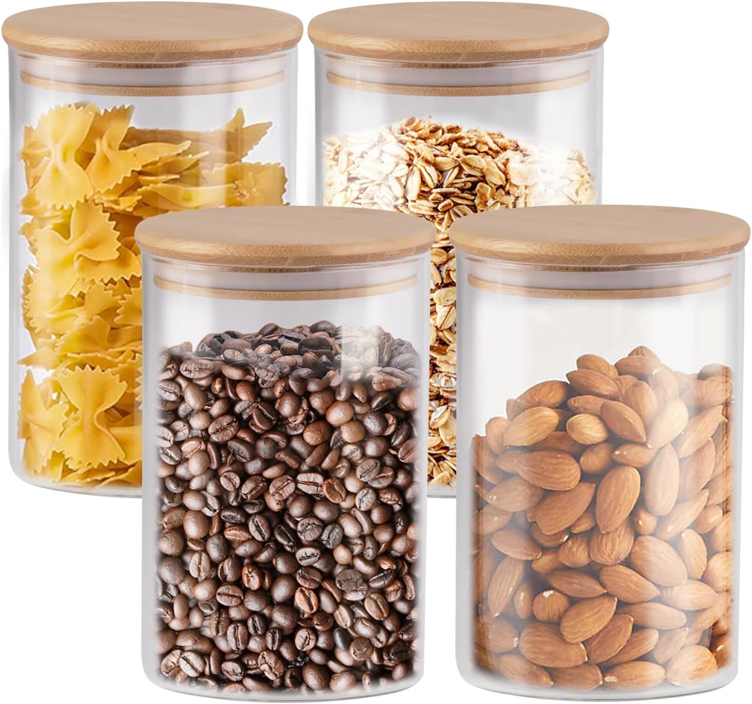 Amazon.com: Set of 4 Airtight Glass Jars with Bamboo Lids and Spoons ...