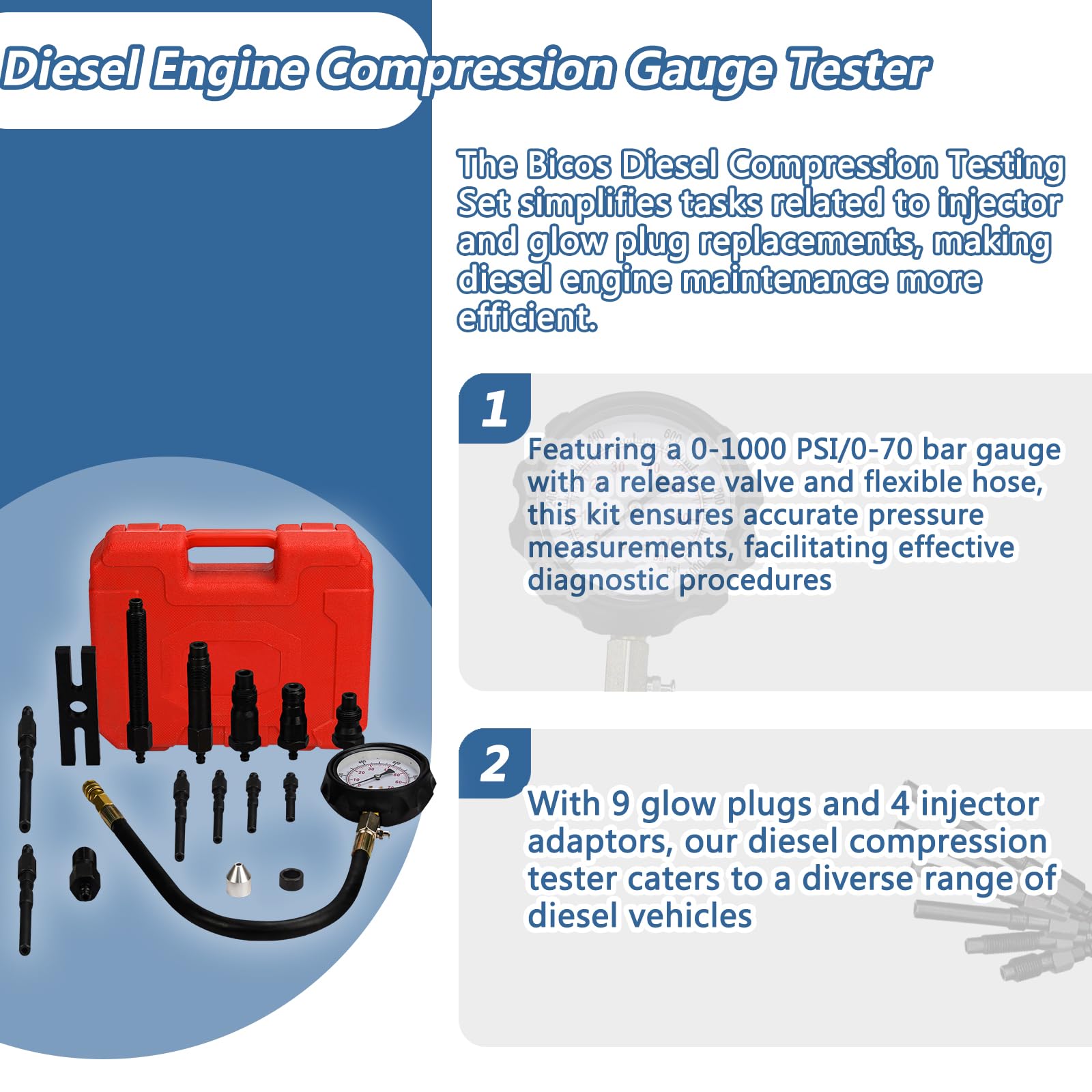 Snapklik.com : Bicos Diesel Engine Compression Gauge Tester, 18pc ...