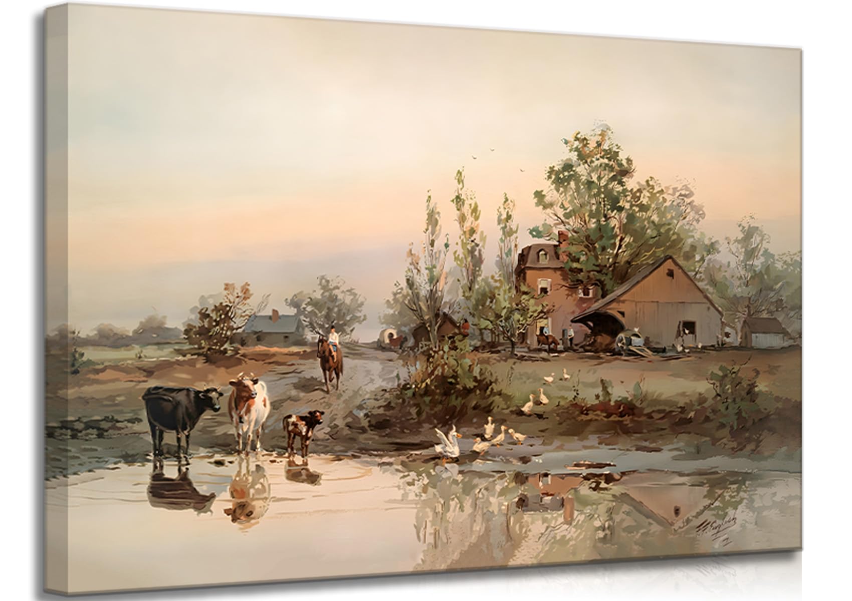 Amazon.com: American Farm 90s Canvas Wall Art Retro Country Cows ...