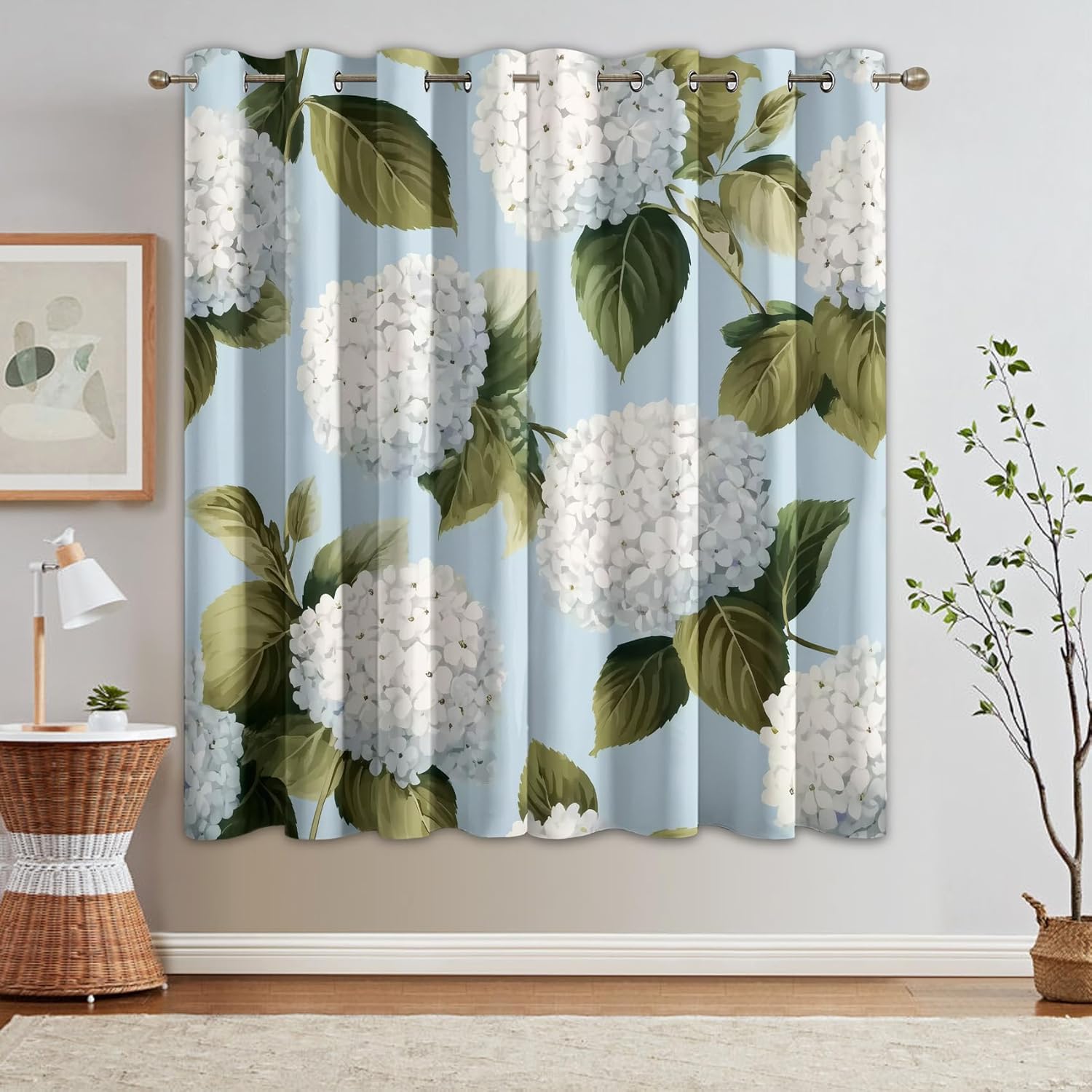 Amazon.com: Hydrangea Curtains Blackout, 54 Inch - Blue White Floral ...