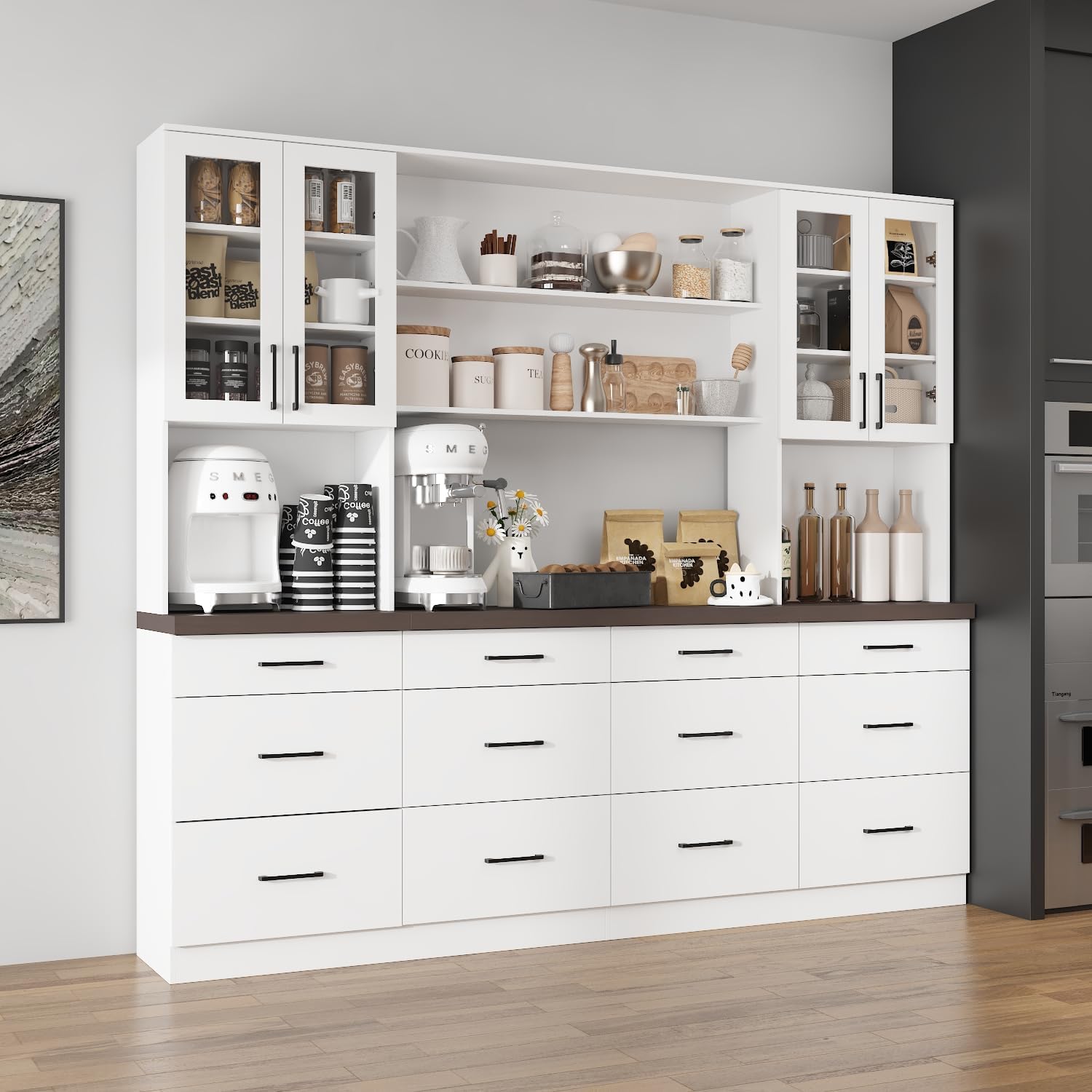 Amazon.com: Madesa Hazel Kitchen Set 126" L Pantry Storage 3 Drawers 3 ...