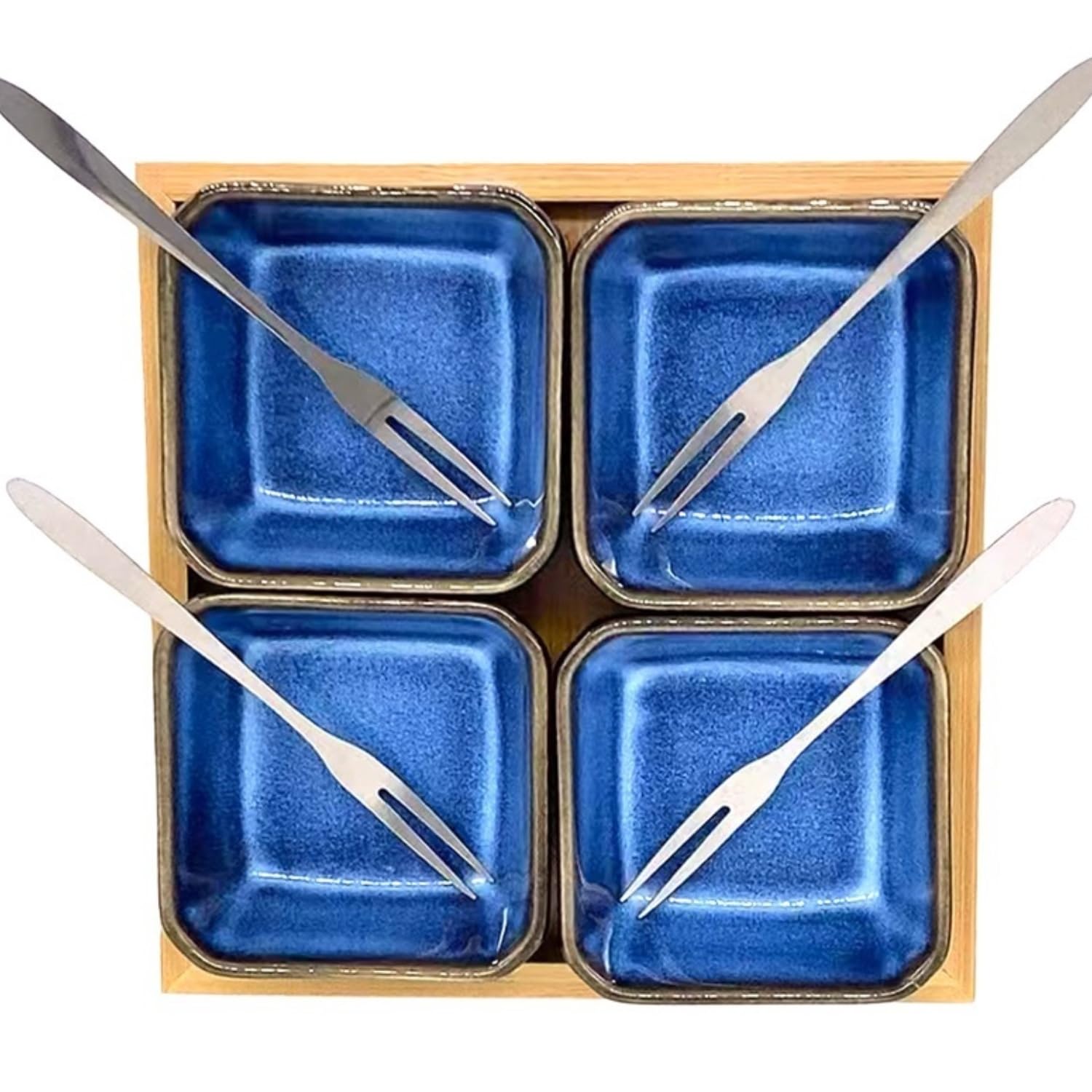 Amazon.com: PERFECT LASER Deep Blue Saucer Dish Set, Reactive Glaze ...