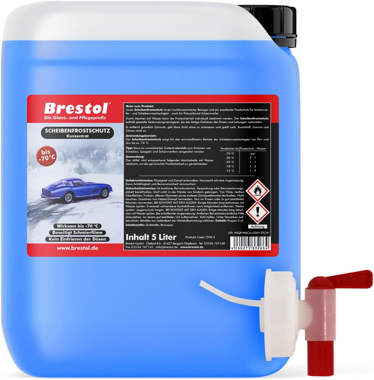 Brestol® Scheibenfrostschutz 5 Liter Konzentrat –70 °C – Für klare ...